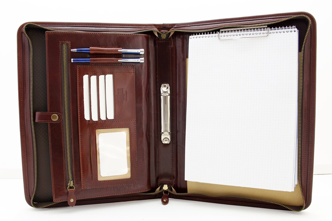 Leather Document Holder, Ring Binder 2 Rings, Laptop and Notepad Holder ...