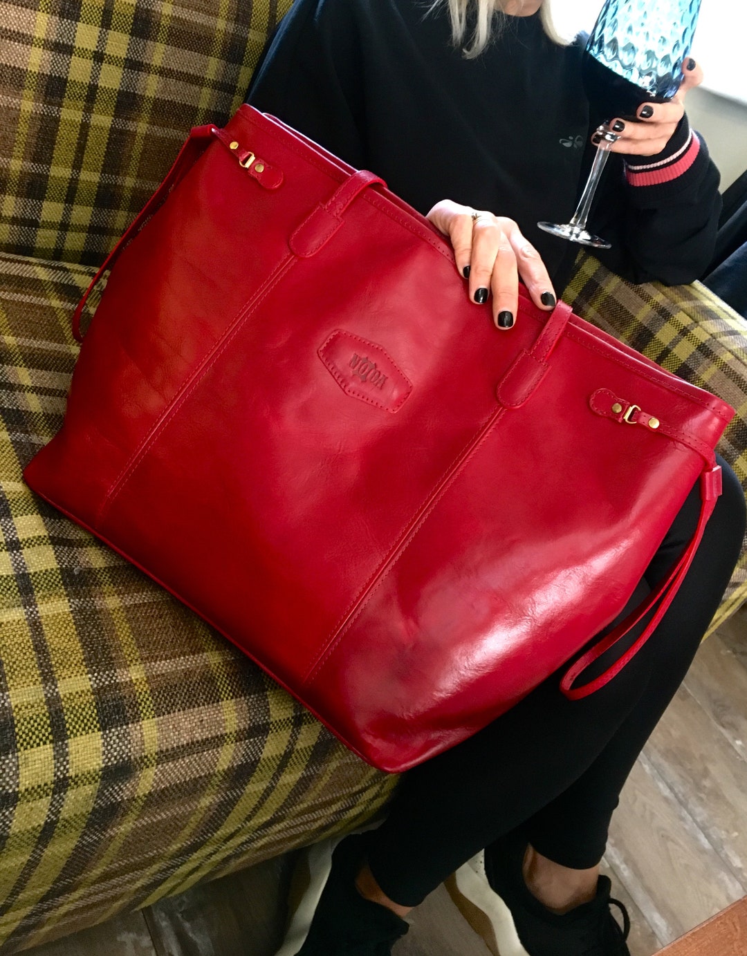 Leather Handbag Large Satchel Bag, Red Leather Tote - Etsy