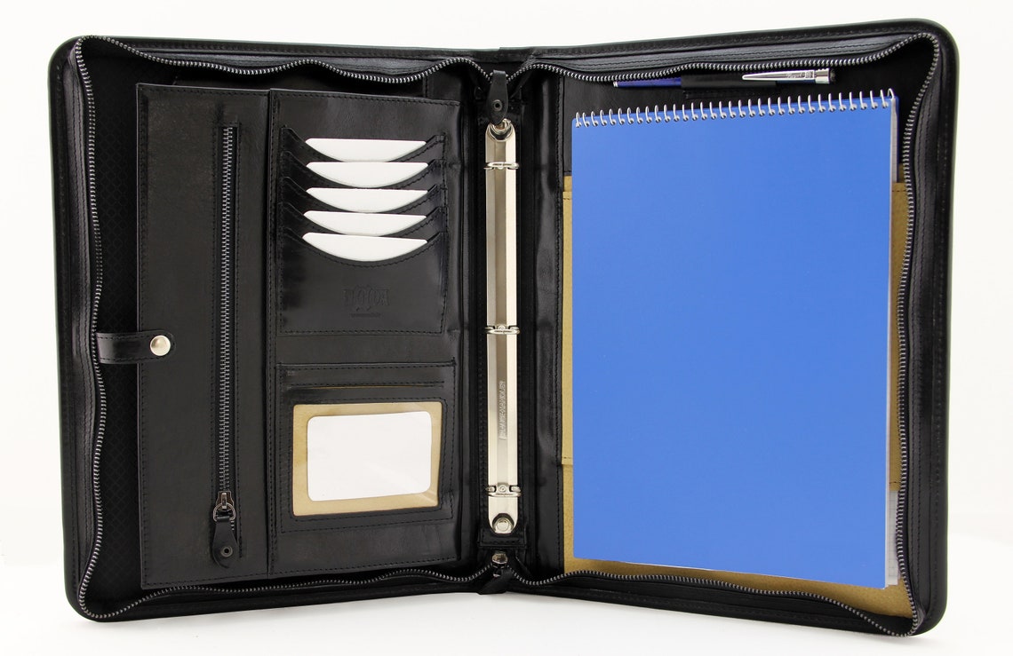 Personalized Leather Folder Zippered portfolio A4 3 ring | Etsy