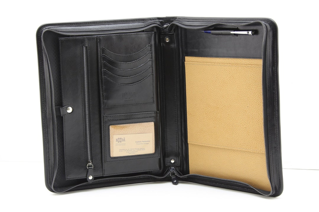 Leather Portfolio With Zipper, Leather Organizer for Men, Leather ...