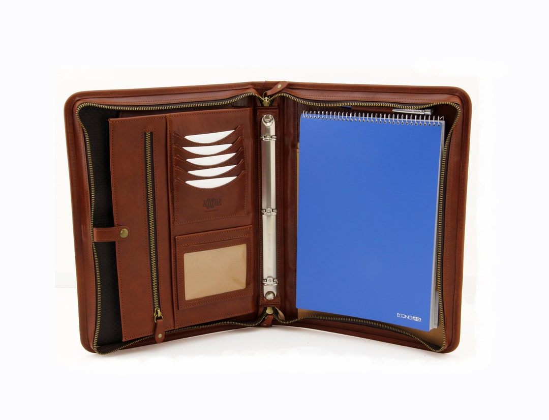 Italian Leather Folder, Zipped Business Portfolio, Genuine Leather 3 ...