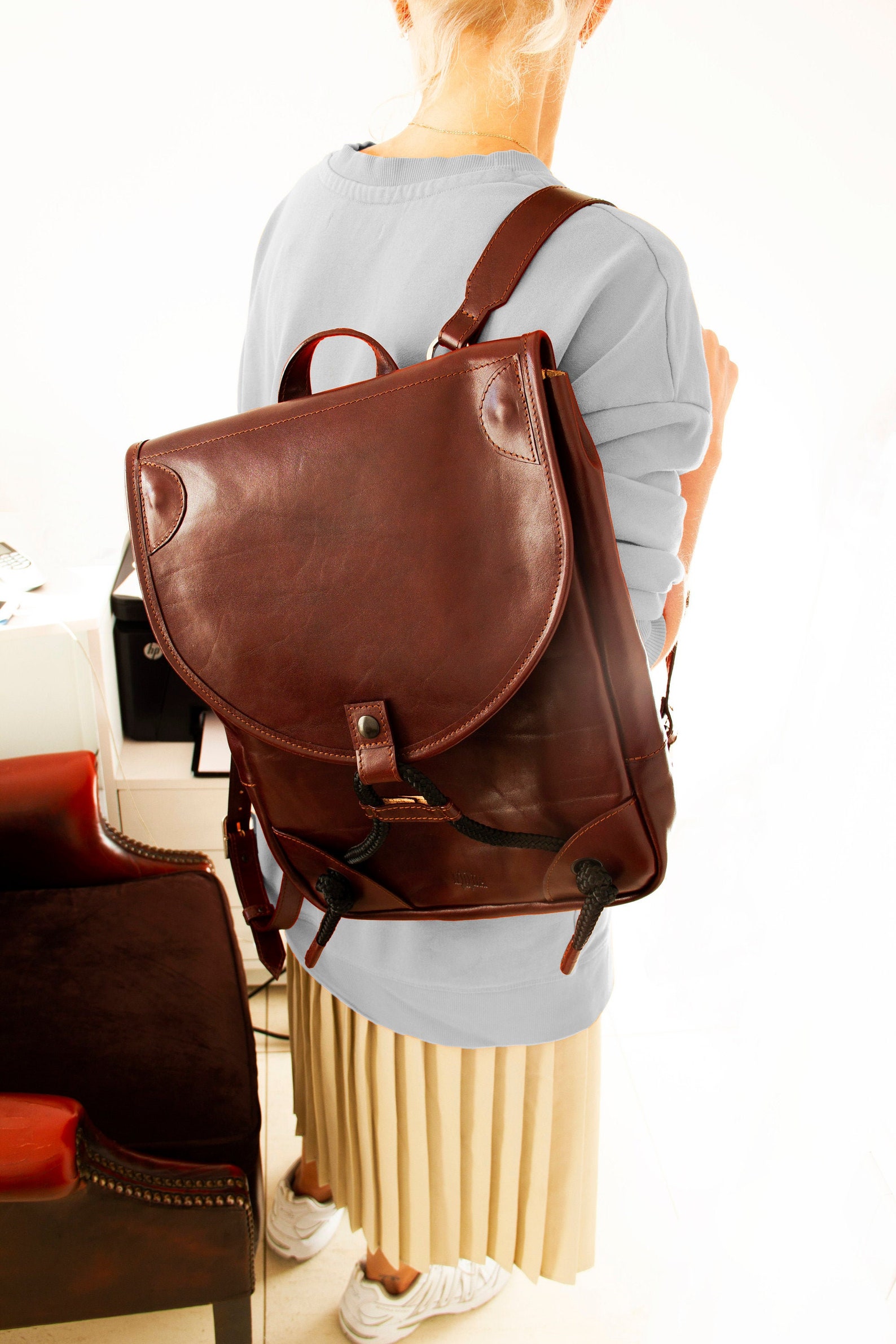 Italian Leather Backpack With Handle Leather Bag for Men or | Etsy