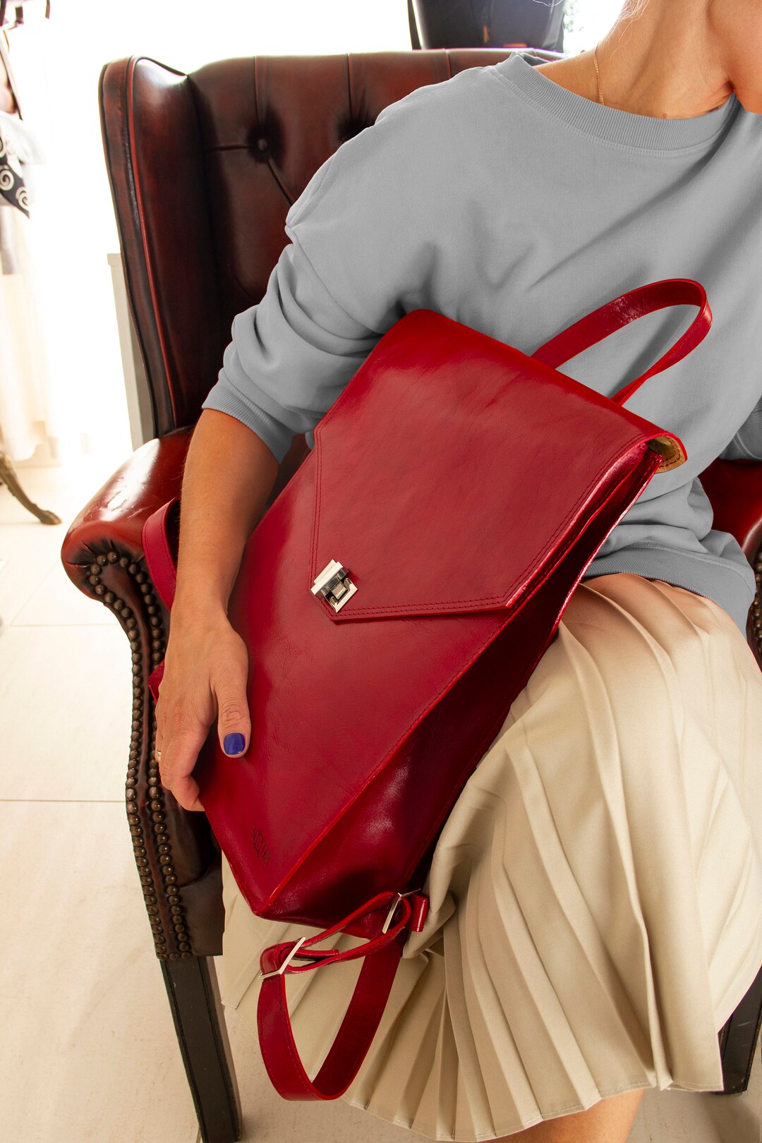 Leather Backpack,backpack Bag, Red Leather Backpack, Leather Back Pack ...