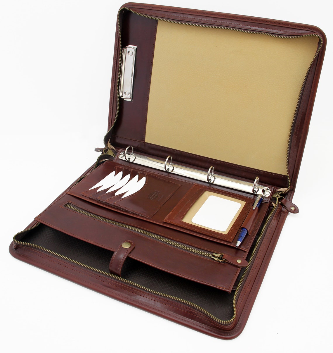 Noda Executive Leather Padfolio Business Portfolio W/ Zippered Closure ...