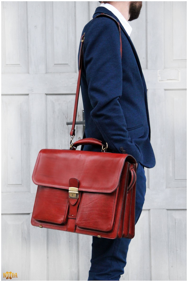 Leather Business Briefcase for Men, Genuine Italian Leather Multi ...