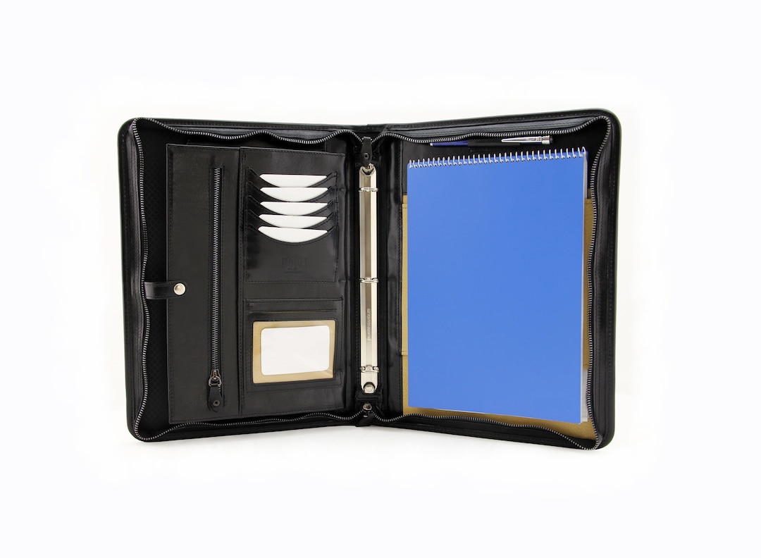 Italian Leather Folder, Zipped Business Portfolio, Leather 3 Ring ...
