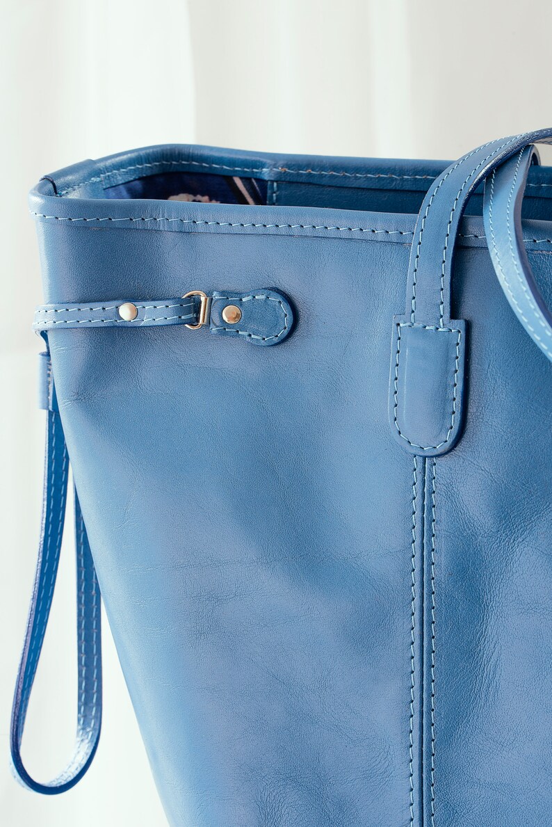 Leather Tote Large Tote Handbag Light Blue Handbag - Etsy