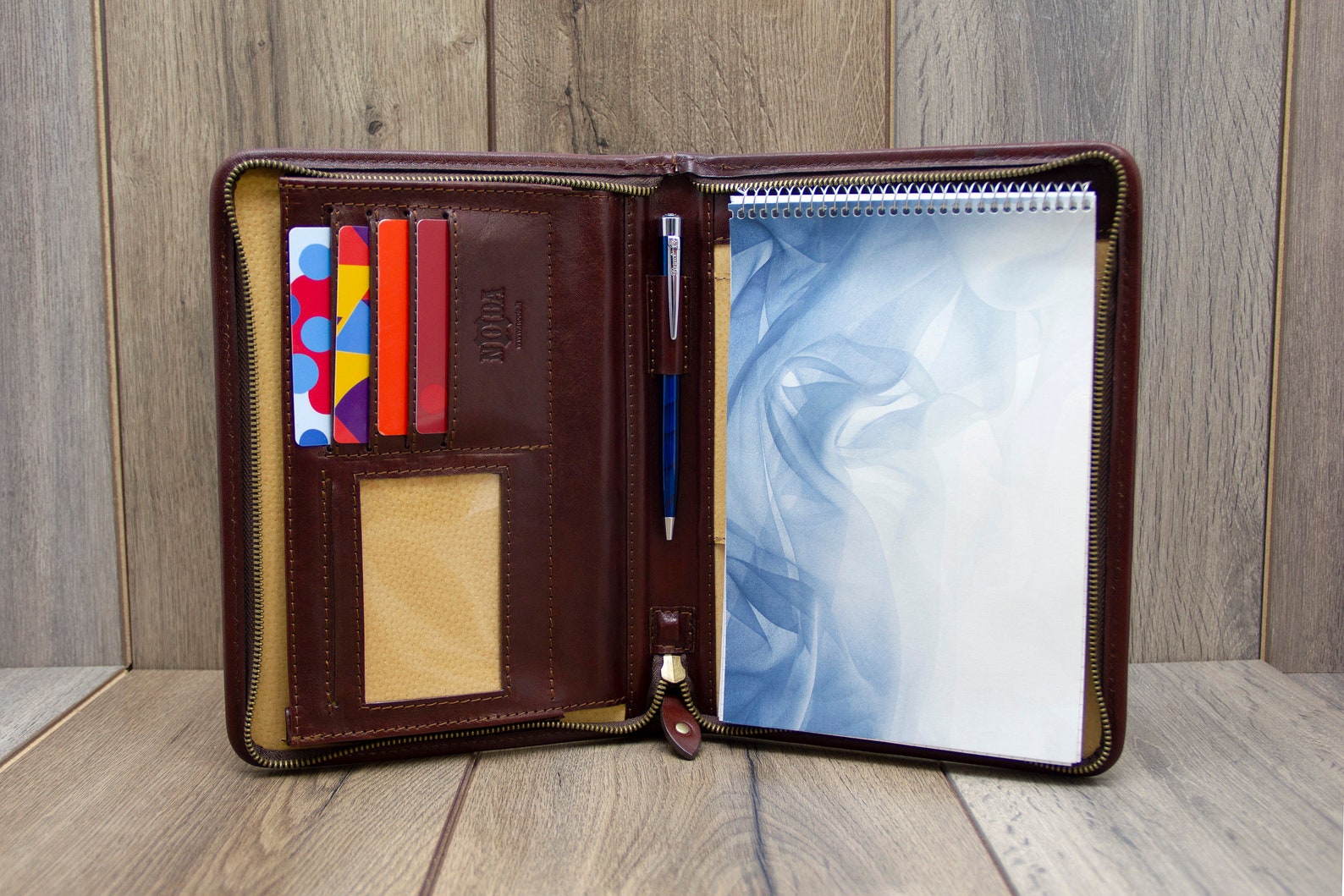 Leather Portfolio A5 , Leather Notebook Holder, Light Blue Zippered ...