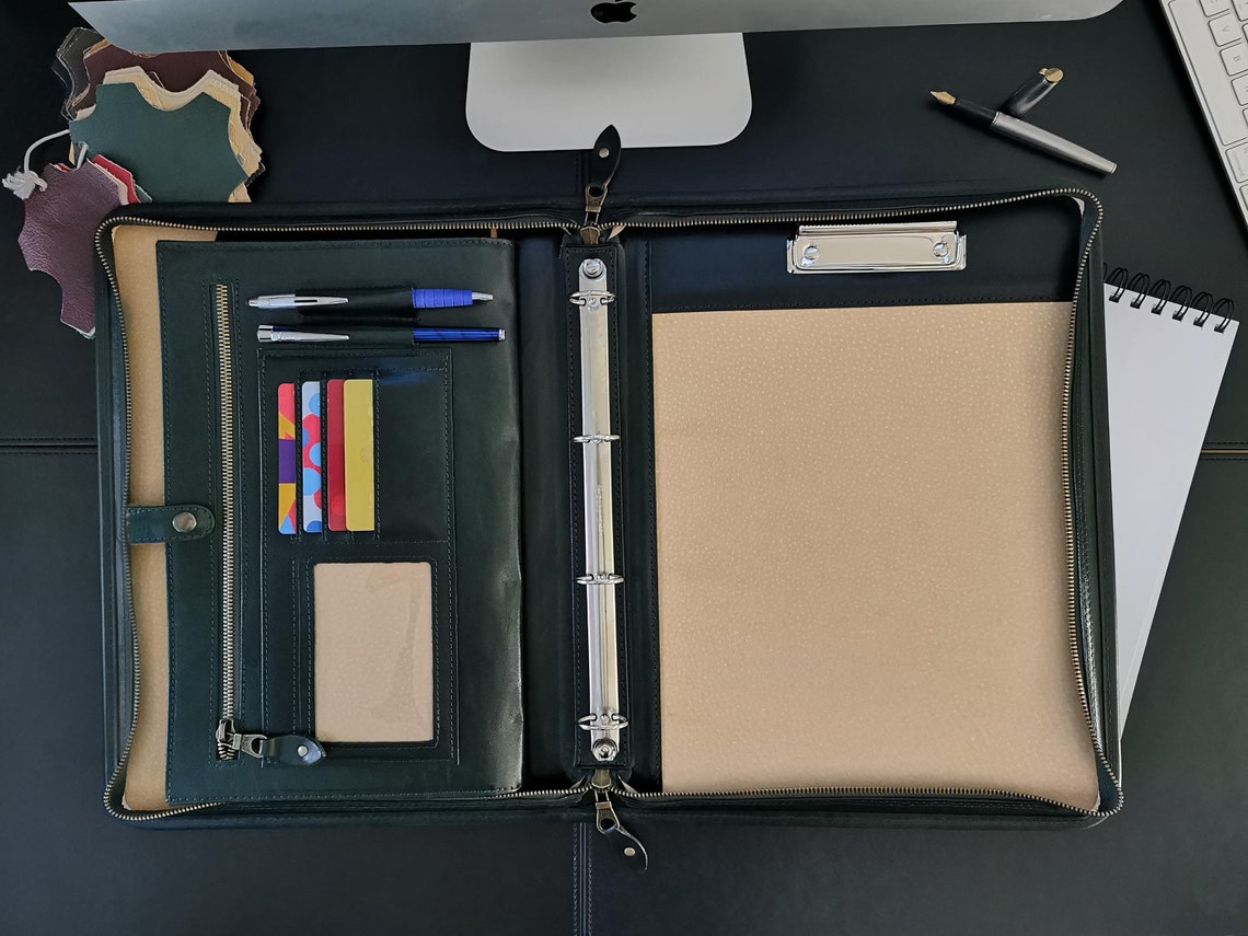 Women Leather Portfolio With A4 Notepad Holder, 4 Ring Binder Portfolio ...