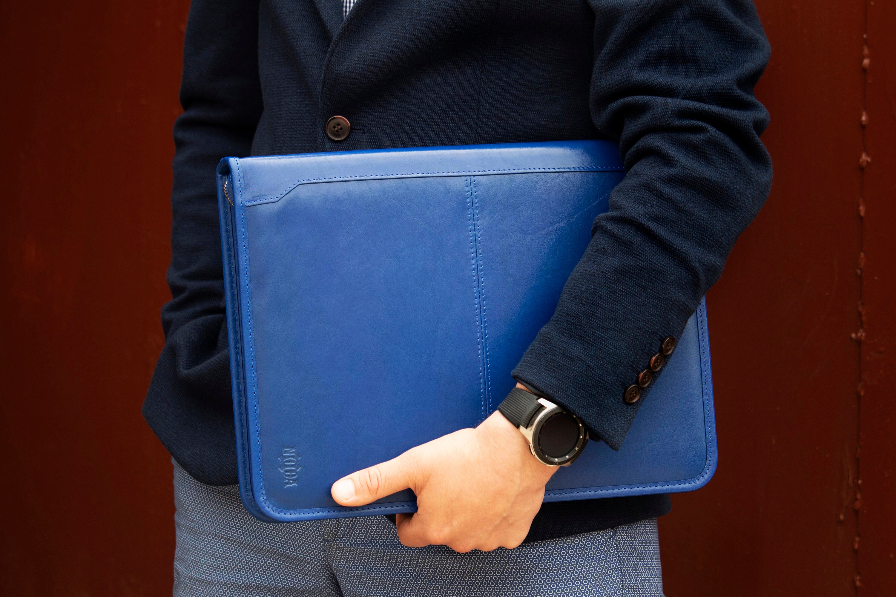 Blue Leather Portfolio Zipper Conference Folder Legal Pad Folio Document Planner A4 Leather 