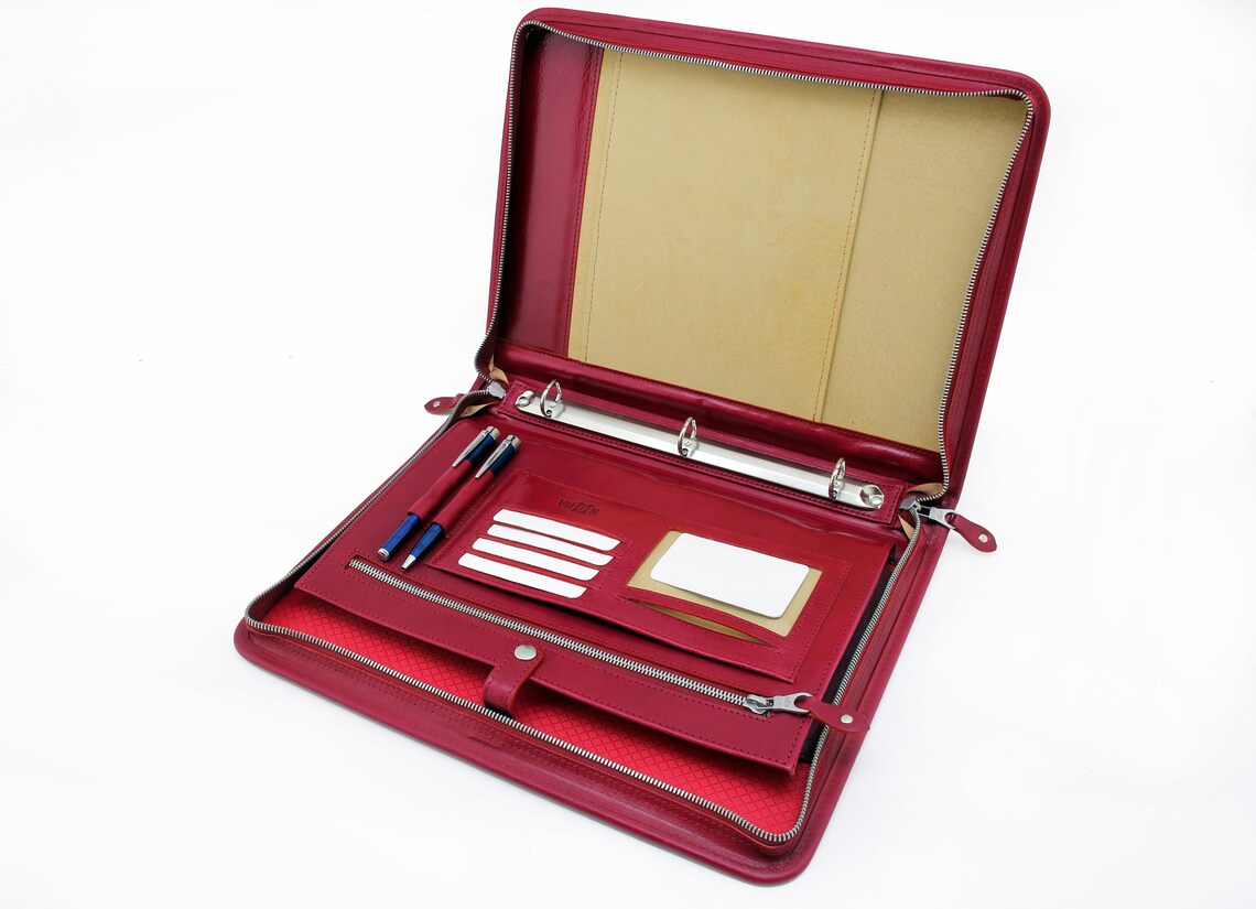 Leather Business Portfolio Case,red Folio Cover for A4 and Letter Size ...
