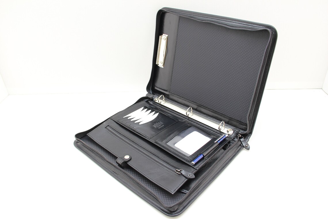 Leather Portfolio With Handle, 3 Ring Binder, Padfolio Clipboard ...