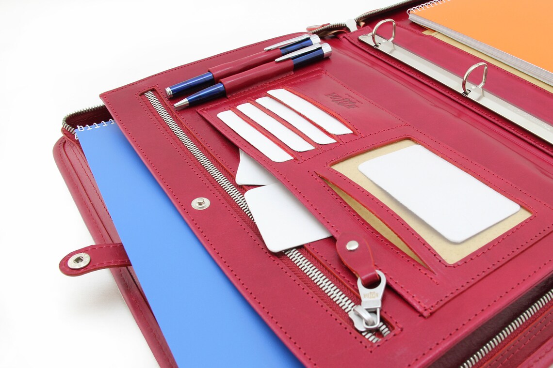 Leather Business Portfolio Case,red Folio Cover for A4 and Letter Size ...