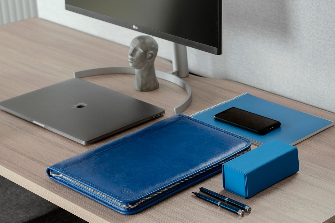 Leather Padfolio Blue, Business Document Holder A4, Personalised ...