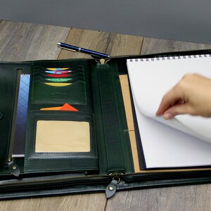 Leather Business Portfolio Case, Green Folio Cover for A4 and Letter ...
