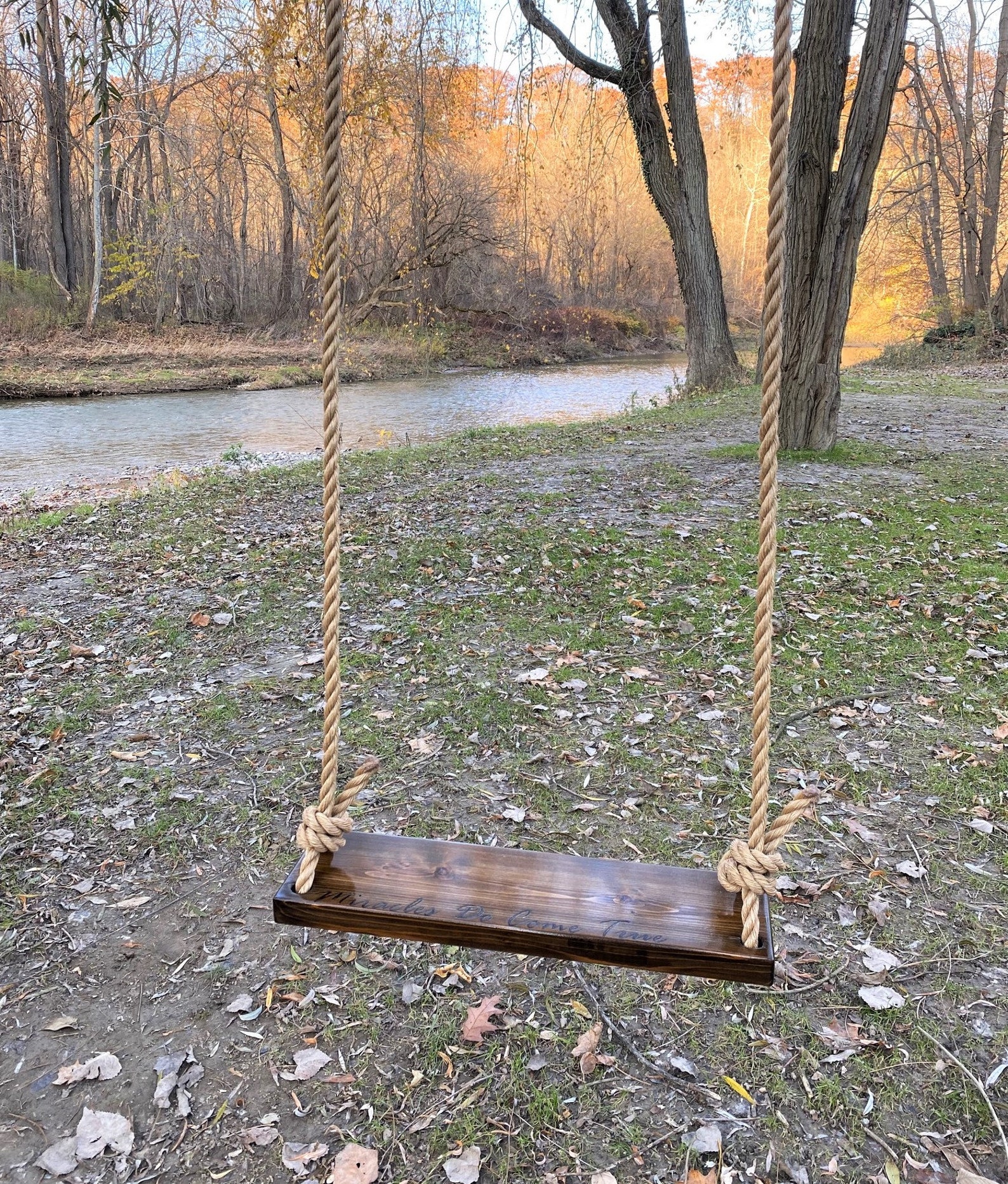 Miracles Do Come True Wooden Rope Swing Dark Wood Tree Swing - Etsy