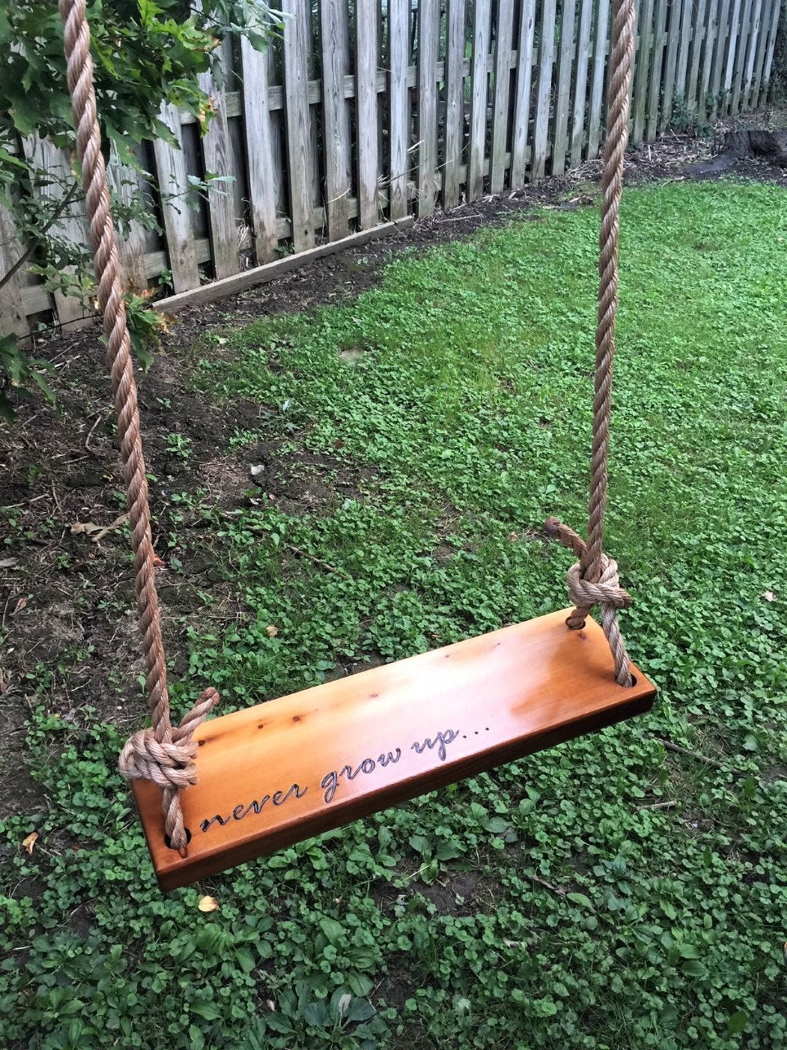 Never Grow up Wooden Rope Swing Wood Tree Swing Outdoor | Etsy