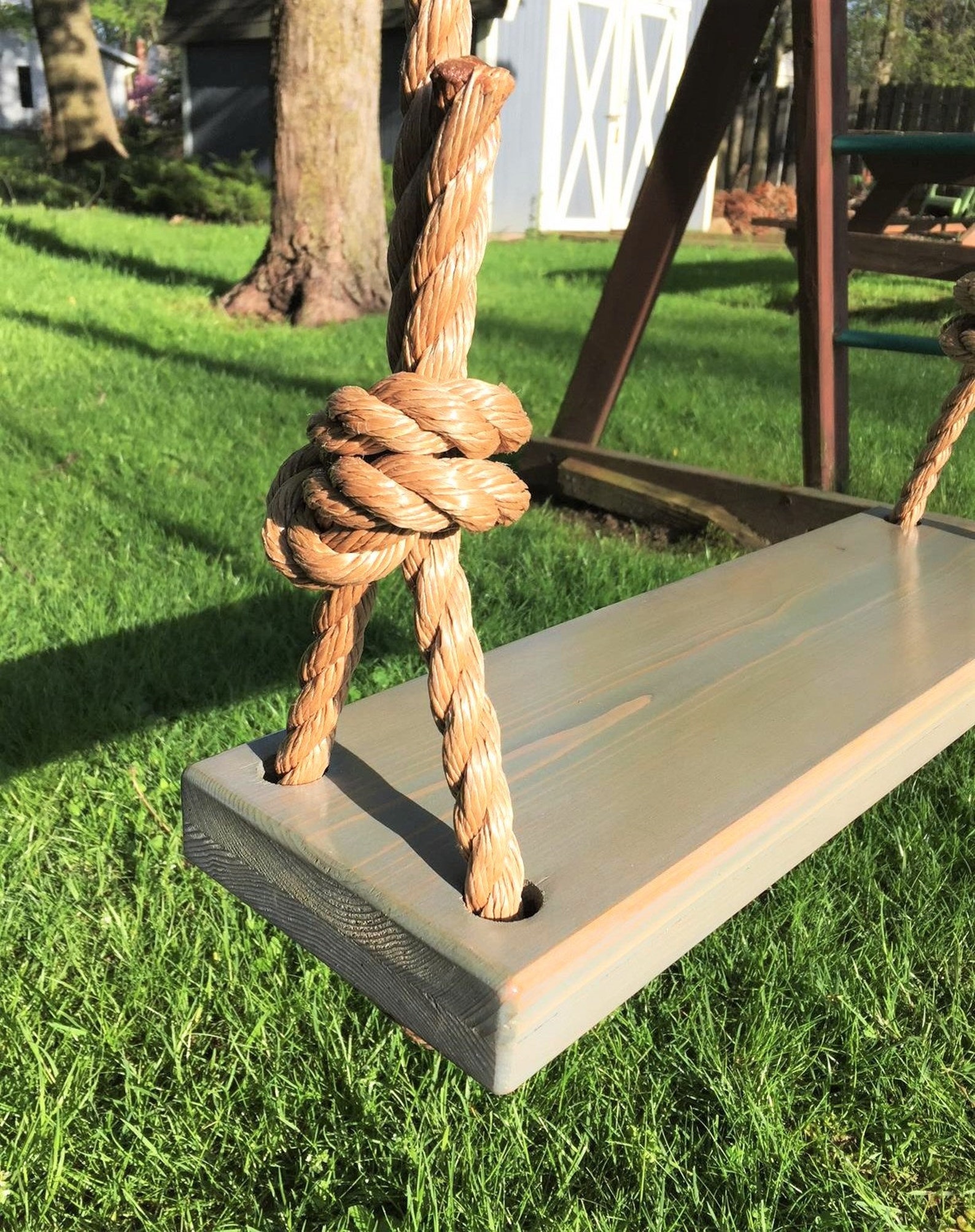 Gray Wooden Rope Swing Wood Tree Swing Outdoor Wooden | Etsy