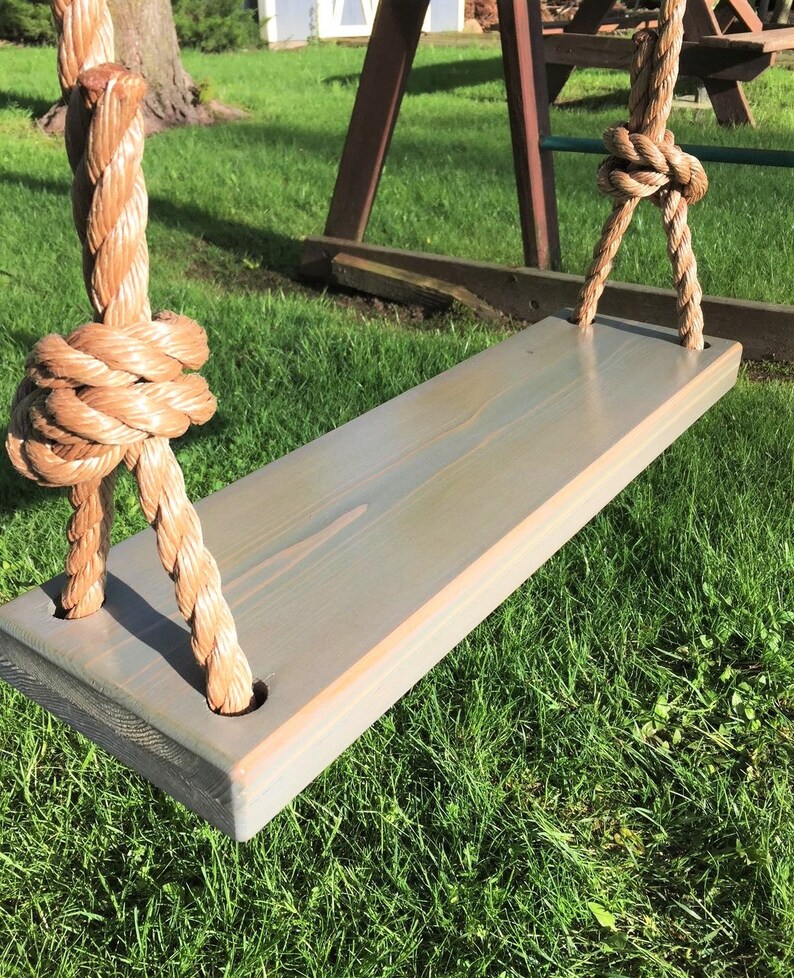 Gray Wooden Rope Swing Wood Tree Swing Outdoor Wooden | Etsy