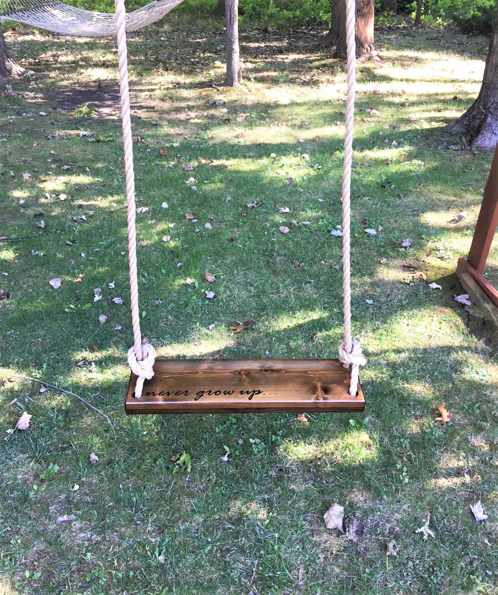 Never Grow up Wooden Rope Swing Wood Tree Swing Outdoor | Etsy