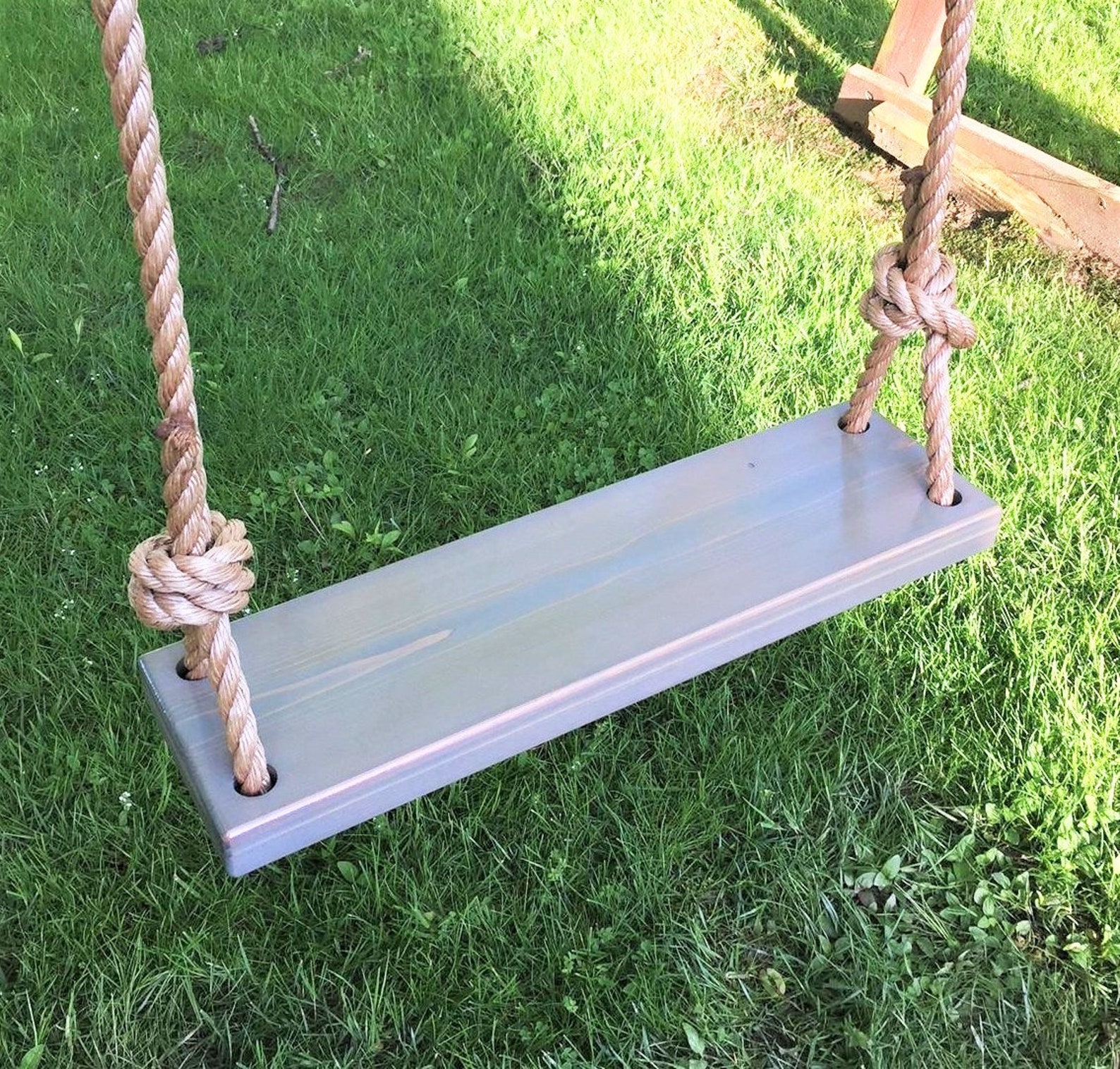Gray Wooden Rope Swing Wood Tree Swing Outdoor Wooden - Etsy