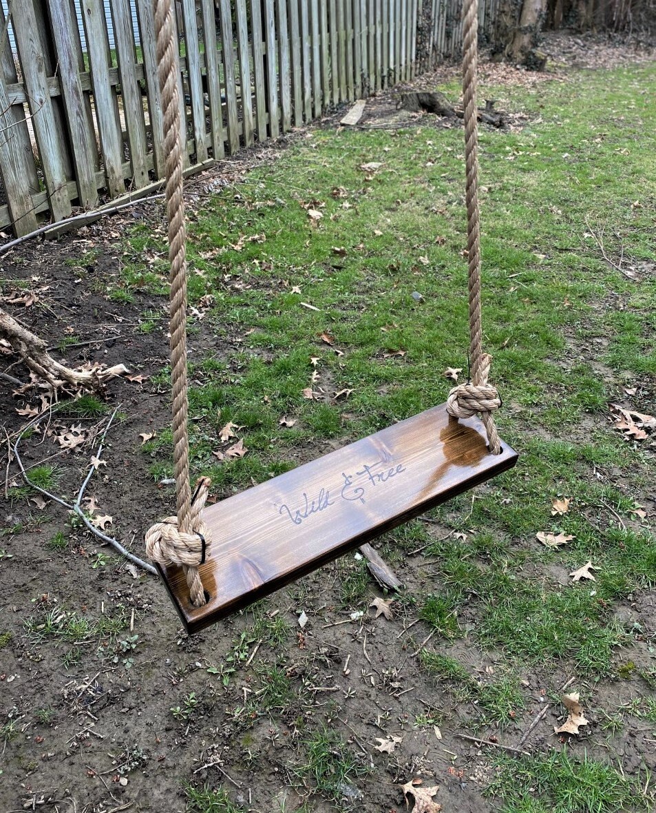Wild and Free Wood Tree Swing Wooden Rope Swing Outdoor - Etsy