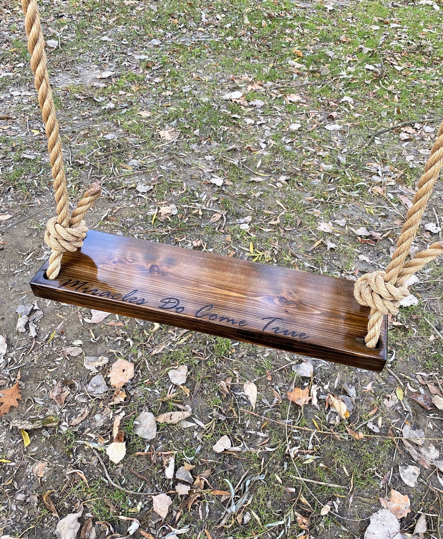 Miracles Do Come True Wooden Rope Swing Dark Wood Tree Swing - Etsy