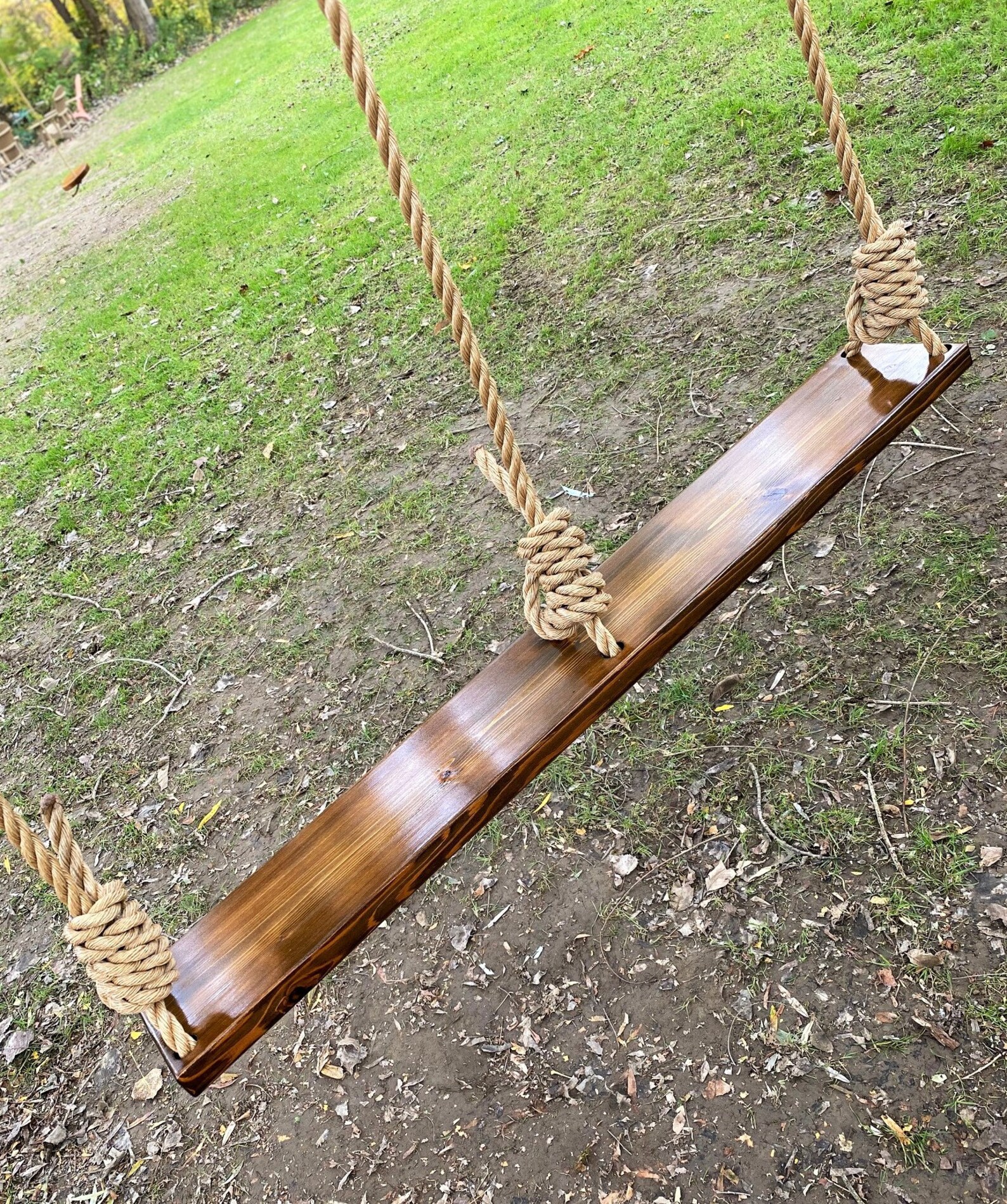 Double Swing Wooden Rope Swing Dark Wood Tree Swing | Etsy