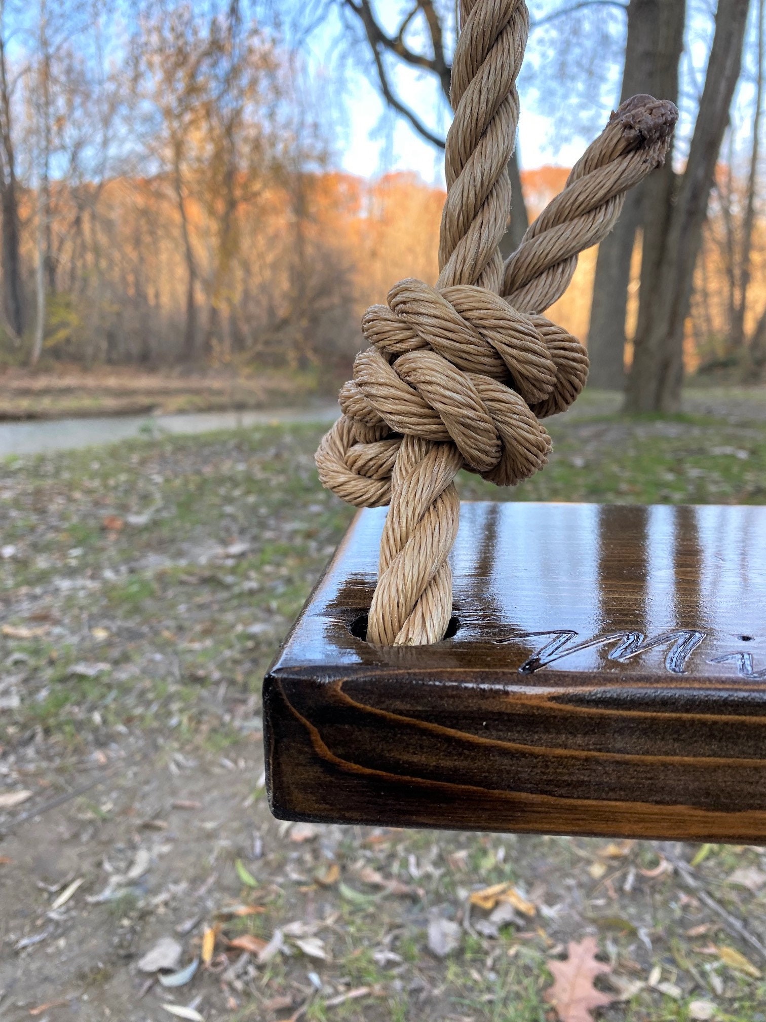 Miracles Do Come True Wooden Rope Swing Dark Wood Tree Swing | Etsy