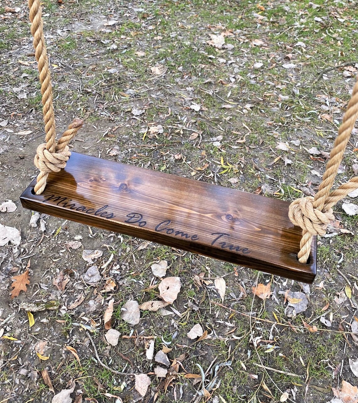 Miracles Do Come True Wooden Rope Swing Dark Wood Tree Swing - Etsy
