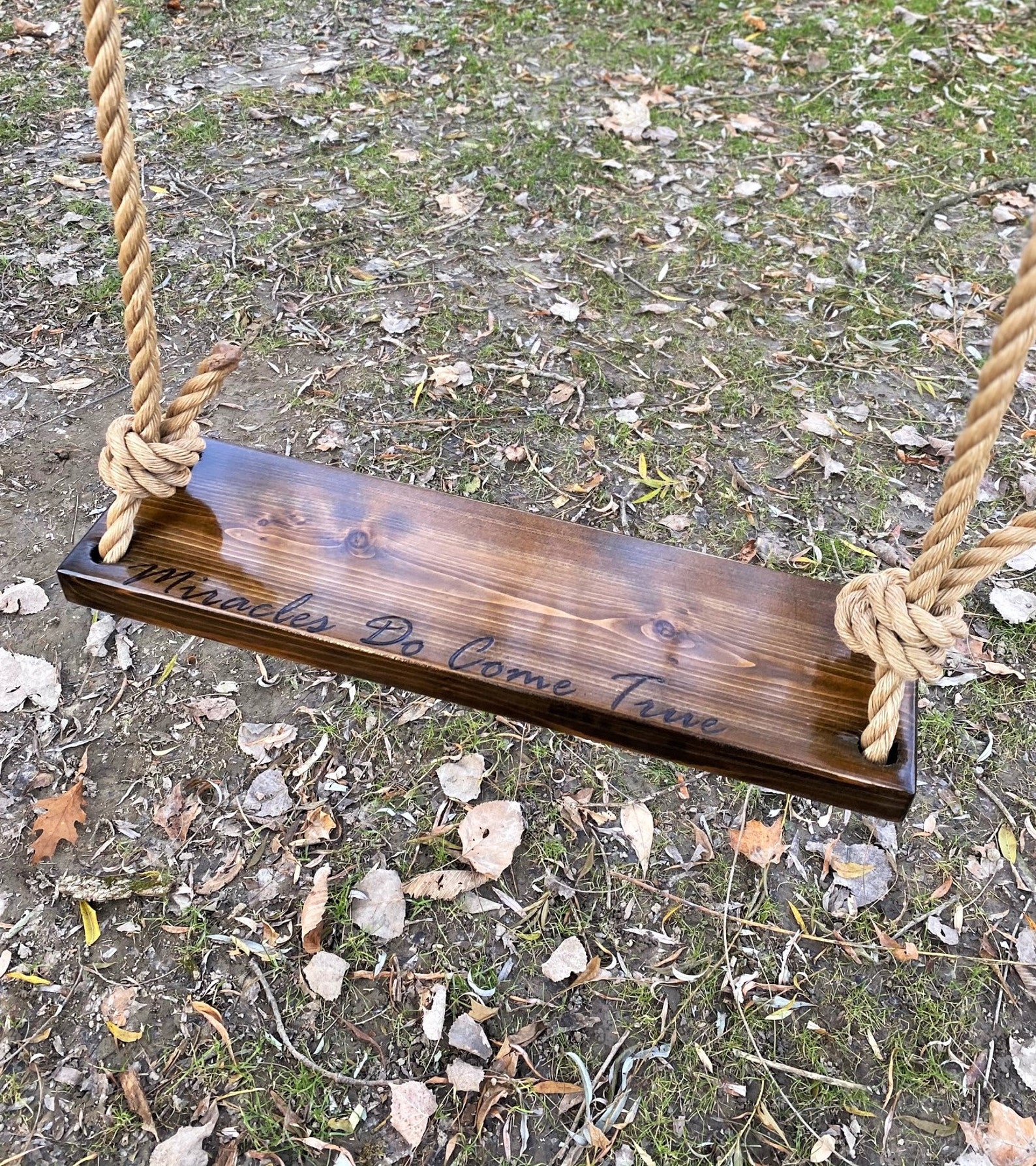Miracles Do Come True Wooden Rope Swing Dark Wood Tree Swing - Etsy