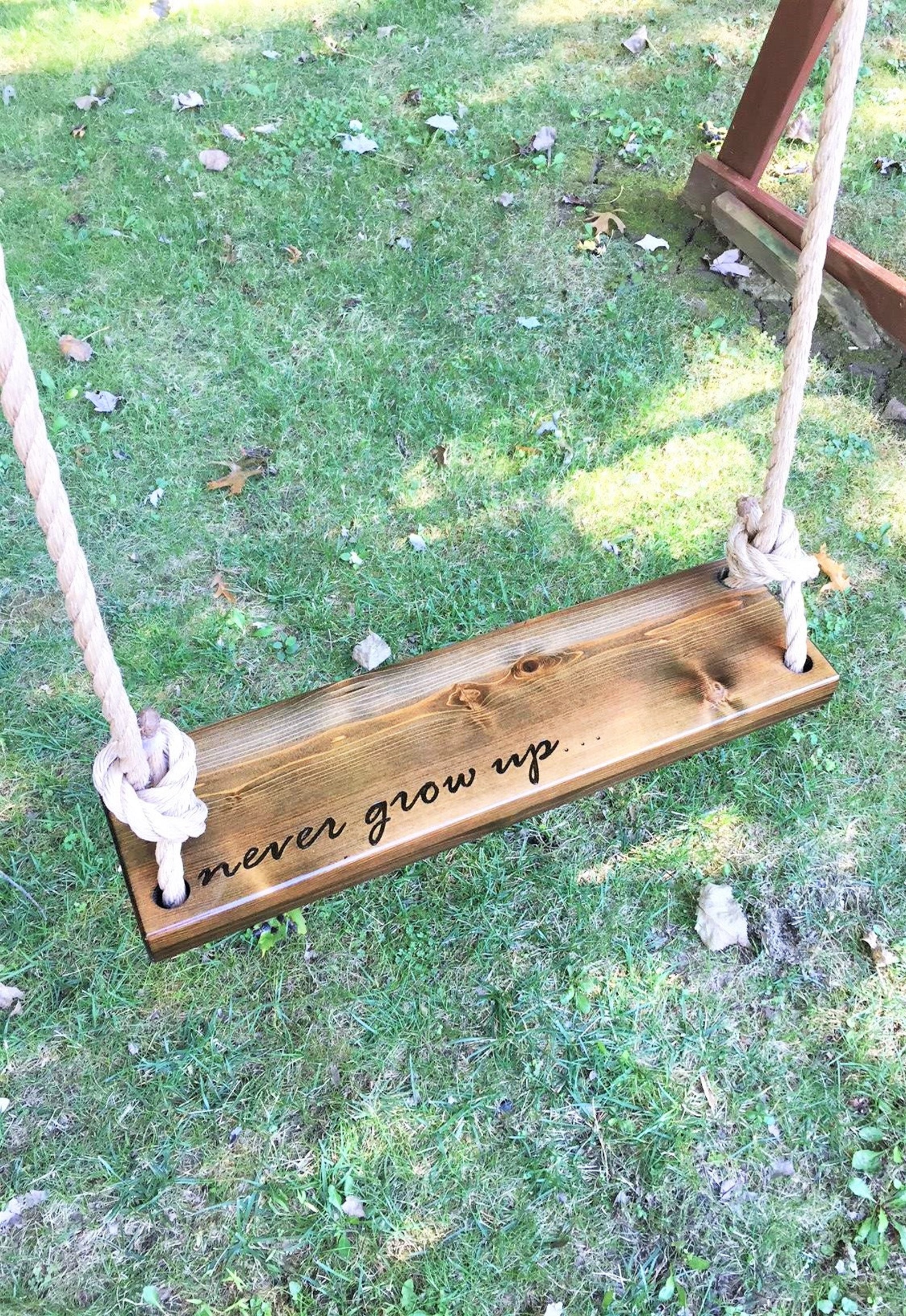 Never Grow up Wooden Rope Swing | Wood Tree Swing | Outdoor Wooden ...