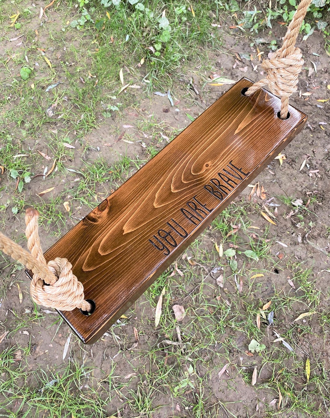 You Are Brave Wooden Rope Swing | Dark Wood Tree Swing | Outdoor Wooden ...