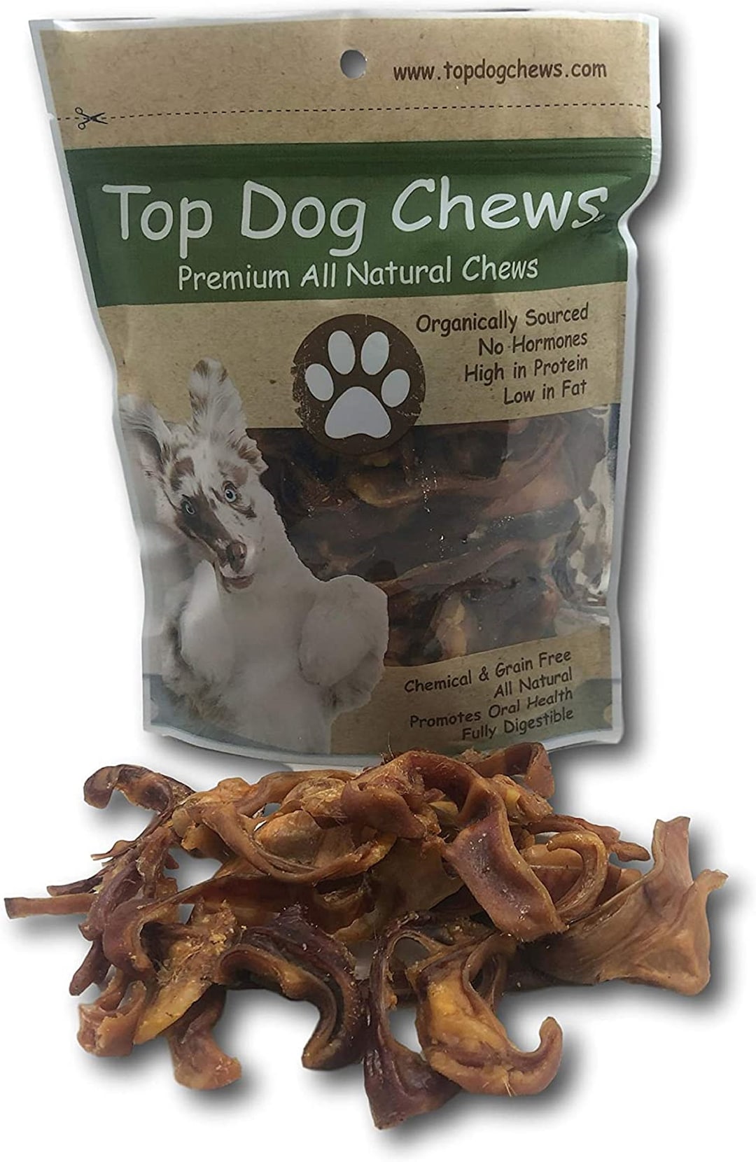 Top Dog Chews Thick Cut 1 Lb. Pig Ears Strips for Dogs 100% Natural ...