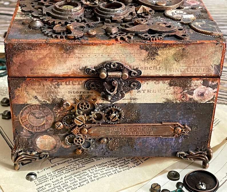 Personalised Steampunk Box, Mixed Media Gift, Customizable Wooden Box ...