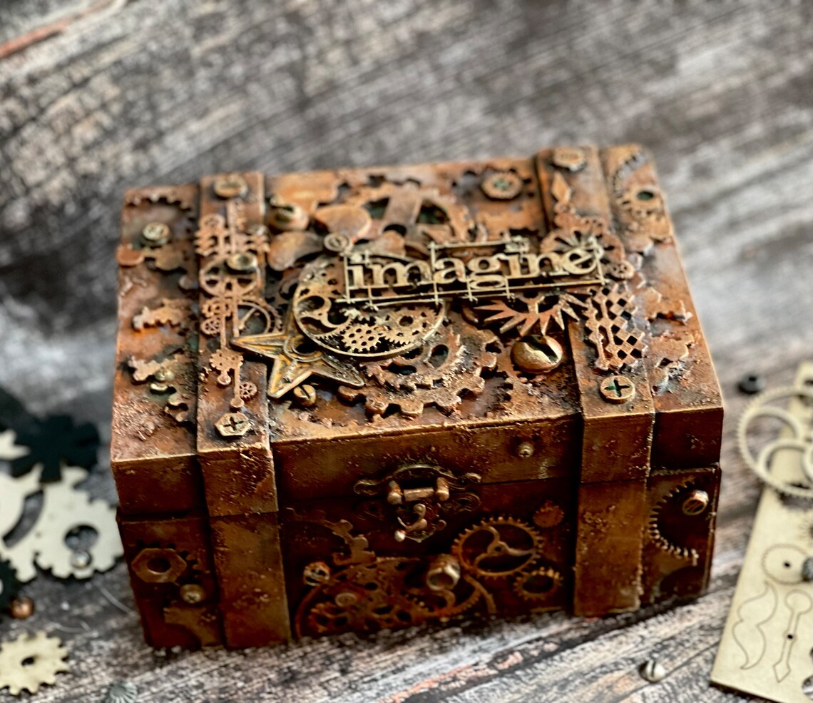 Personalized Steampunk Box, Mixed Media Rusty Box, Customized Hand ...