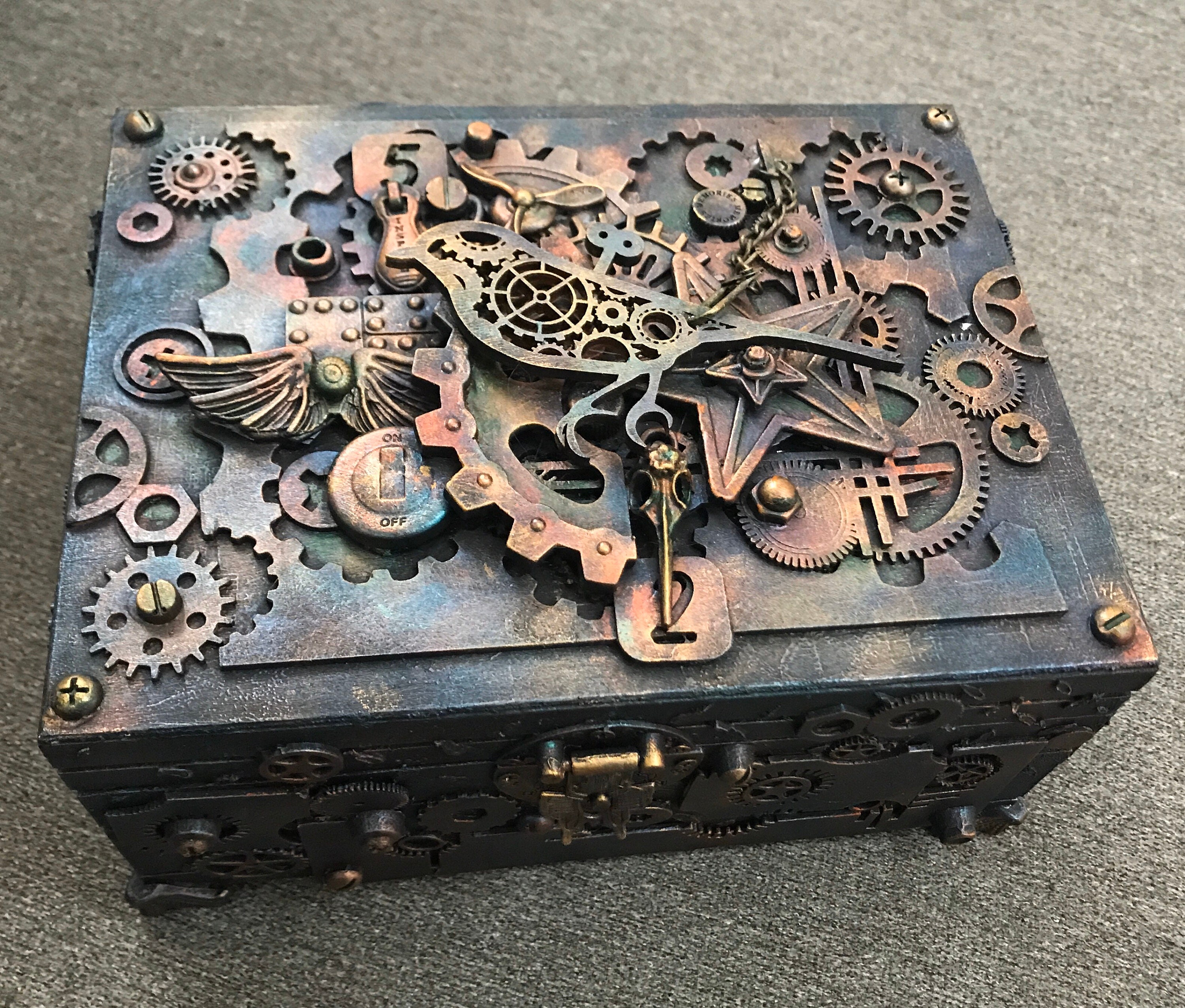 Steampunk Box Wooden Vintage Style Steampunk Bird Jewelry Storage ...