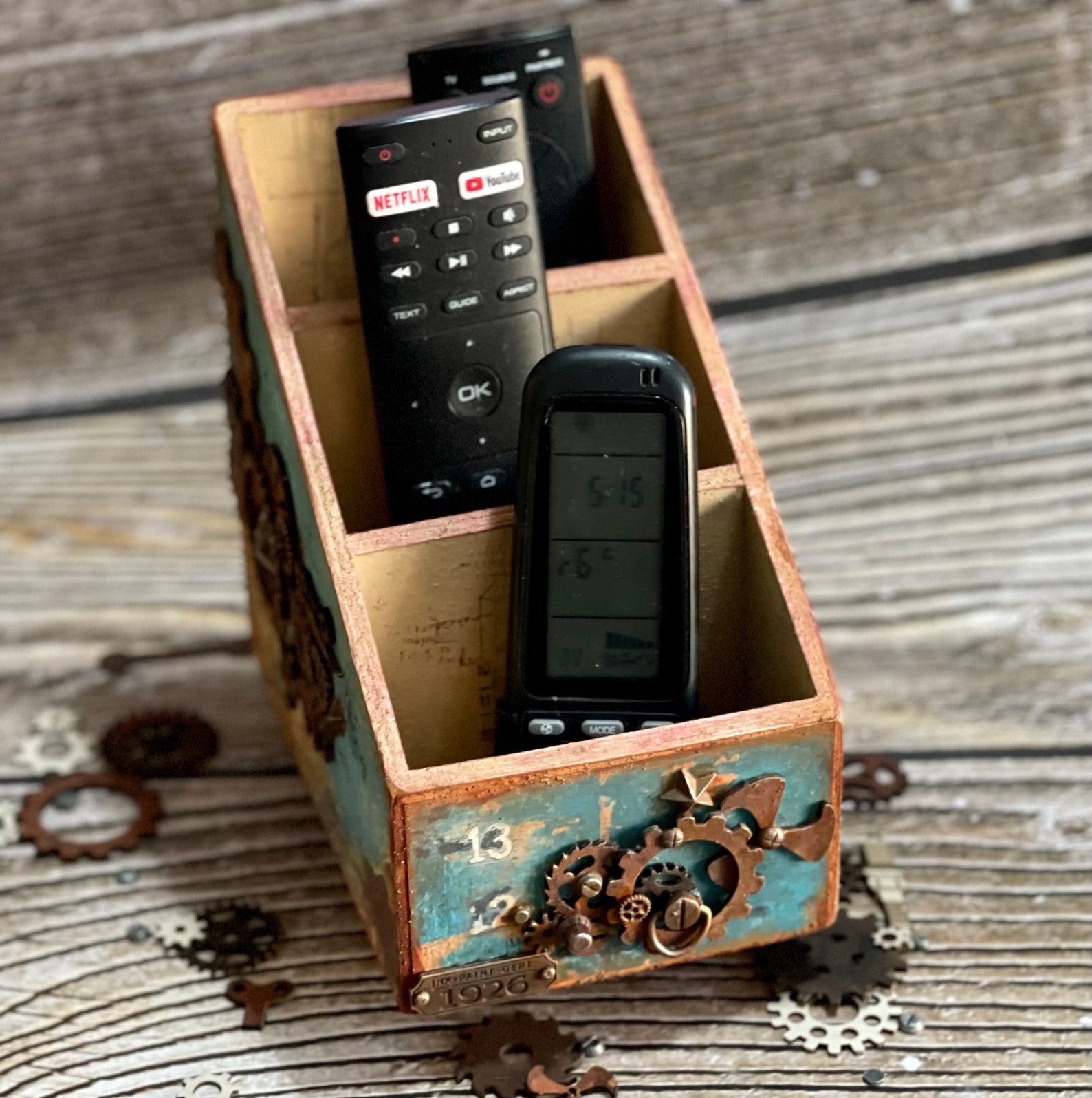 Steampunk Desk Organizer, Remote Control Holder,steampunk Decor, Living ...