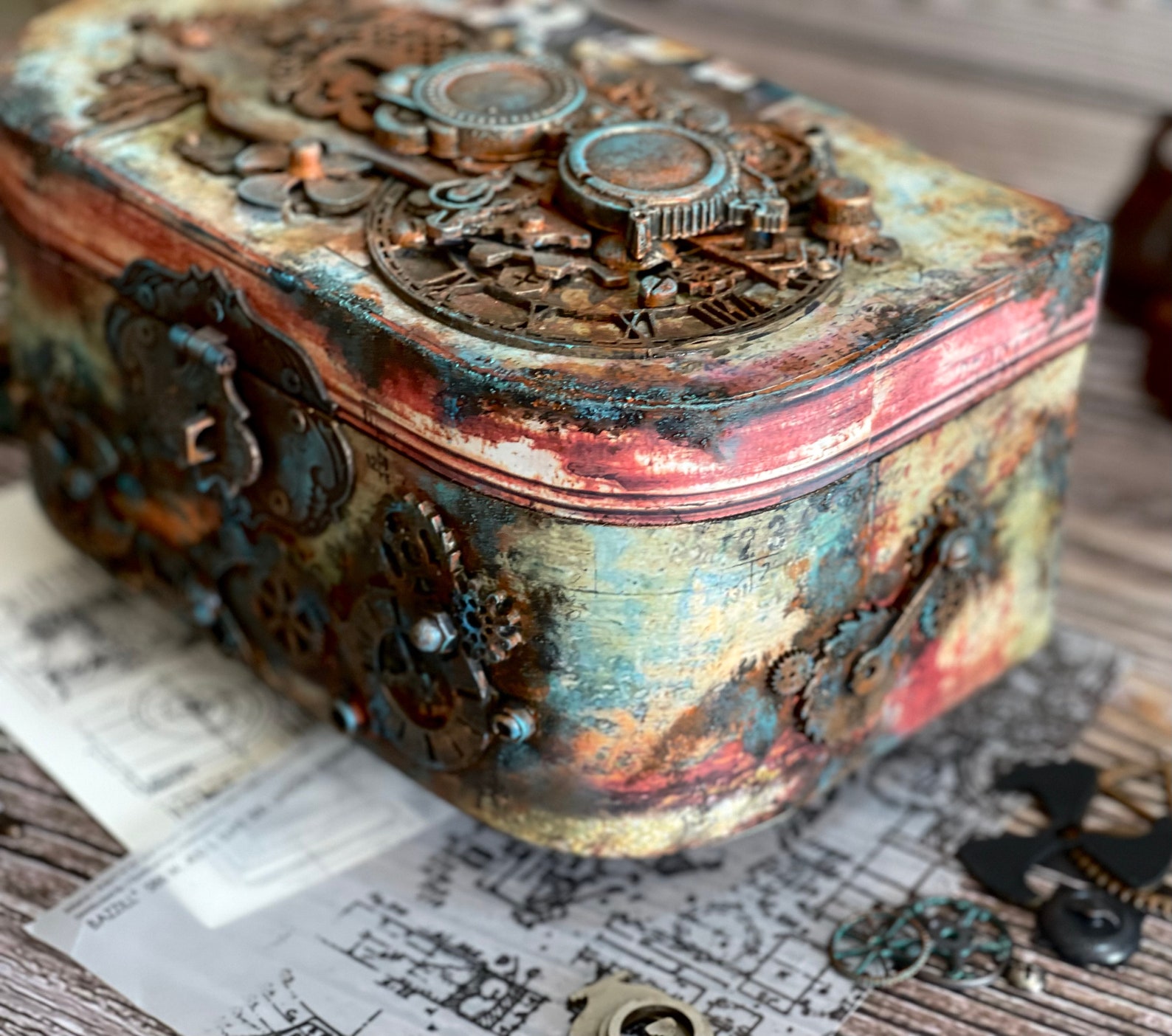 Personalized Industrial Box, Mixed Media Rusty Box, Customized Hand ...