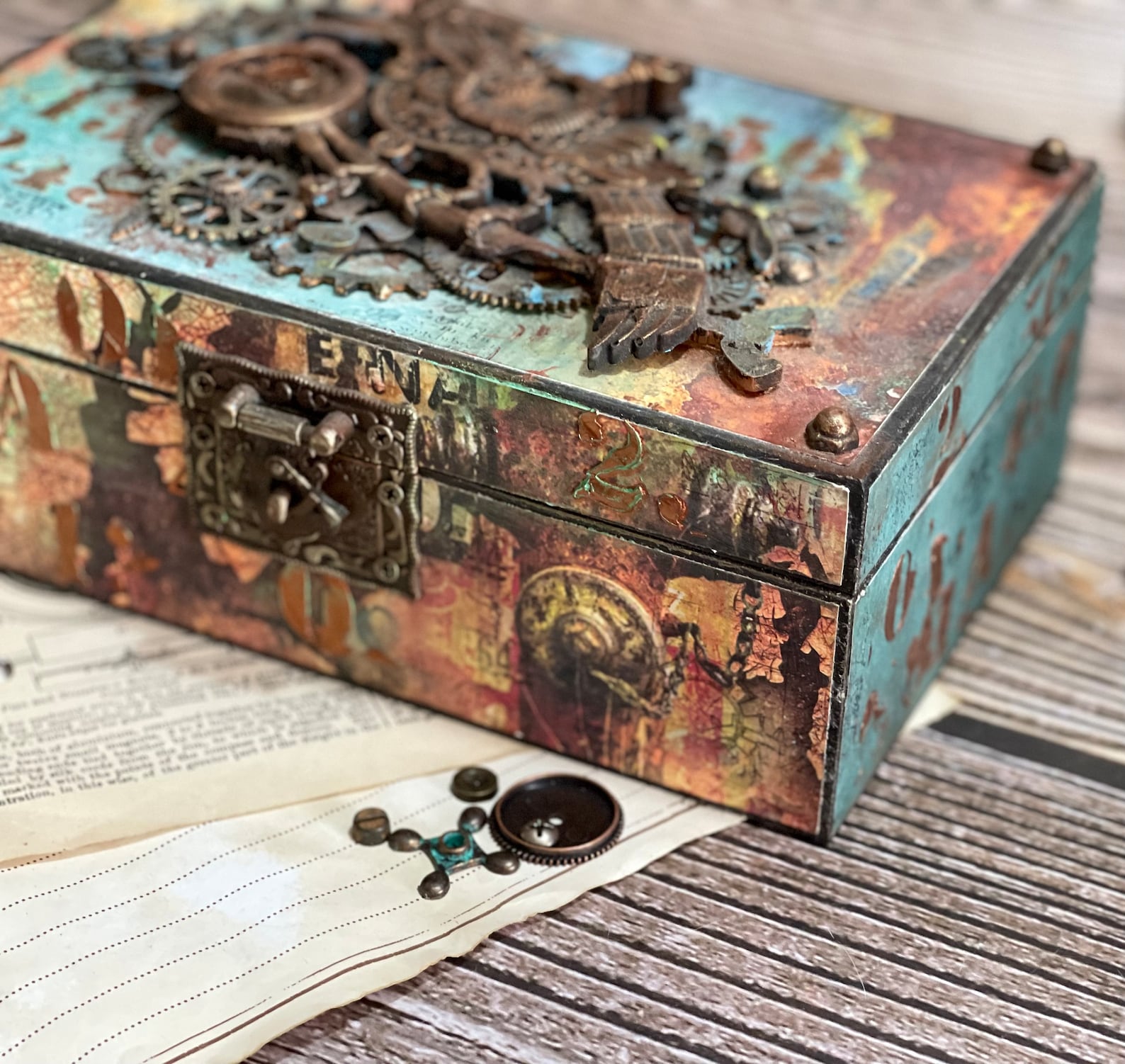 Personalised Steampunk Box, Mixed Media Customizable Wooden Box ...
