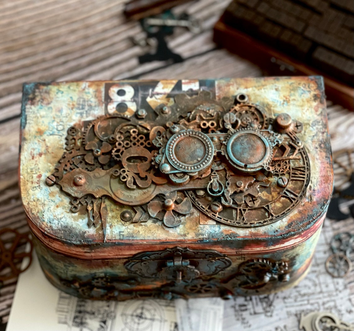 Personalized Industrial Box, Mixed Media Rusty Box, Customized Hand ...