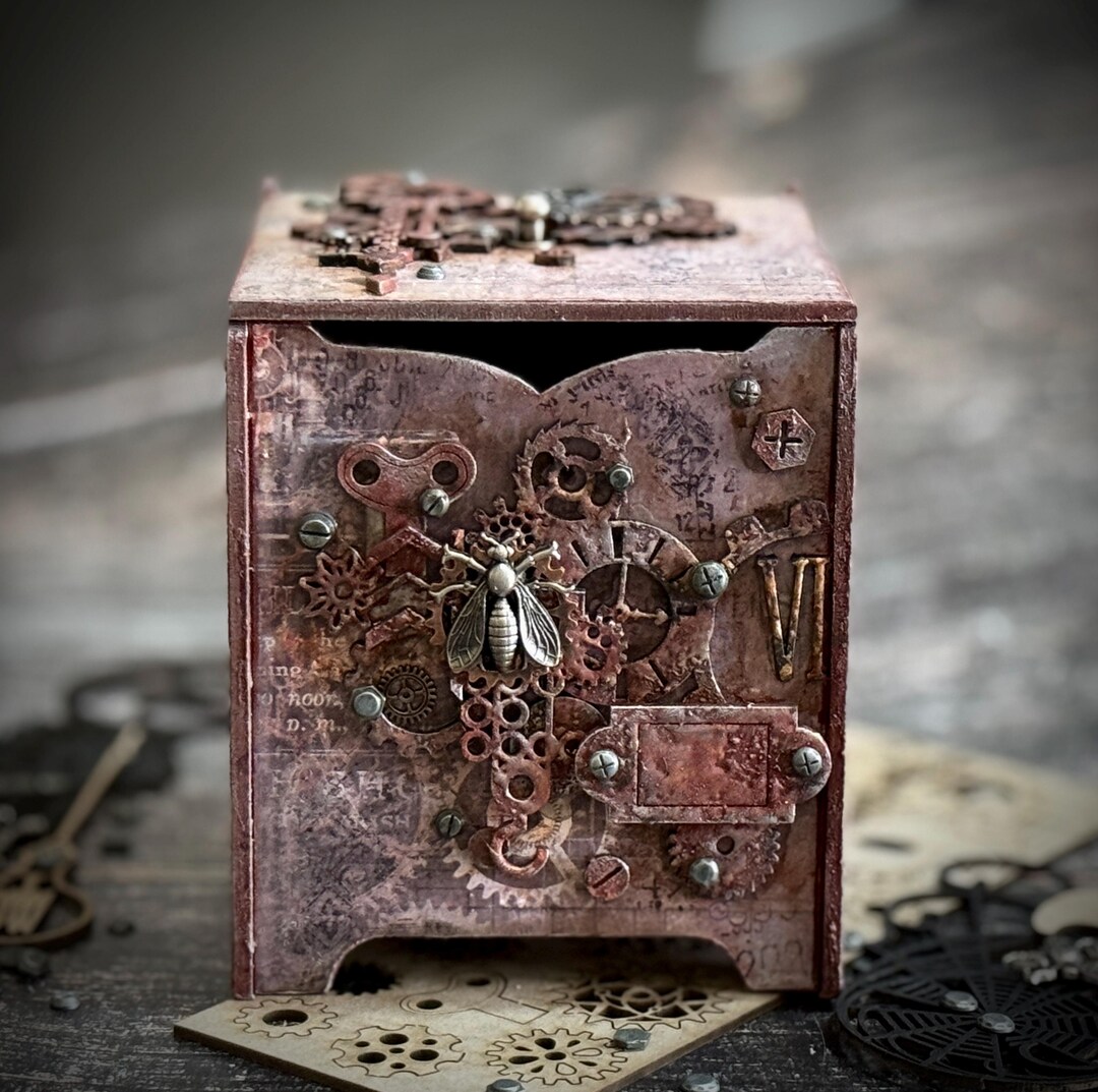 Personalised Steampunk Keepsake Box, Flip Lid Customizable Wooden Box ...