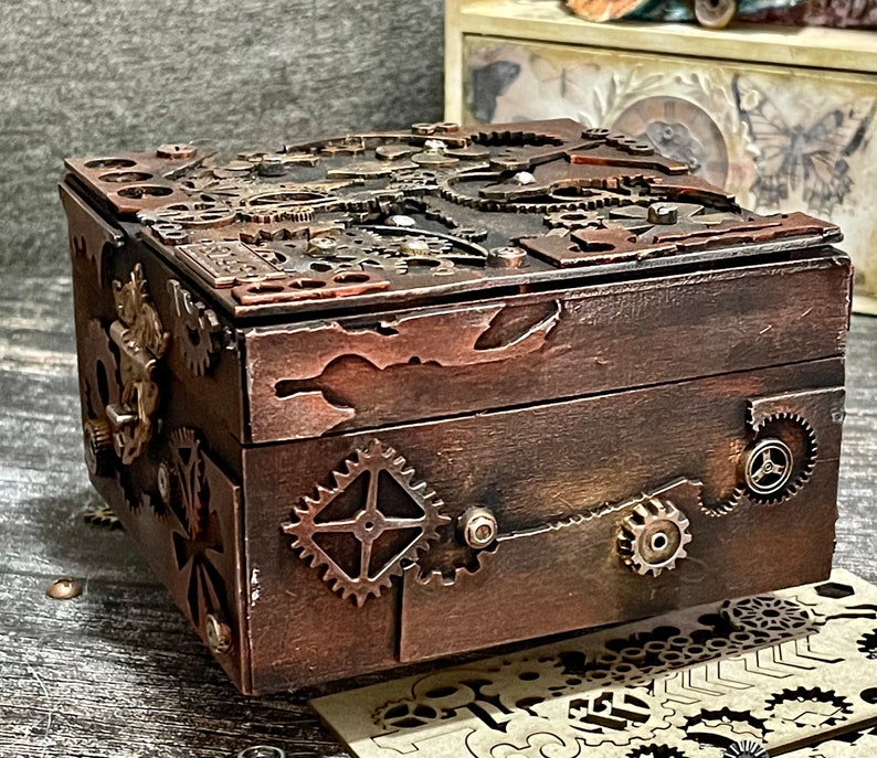 Personalised Steampunk Box, Mixed Media Gift, Customizable Wooden Box ...
