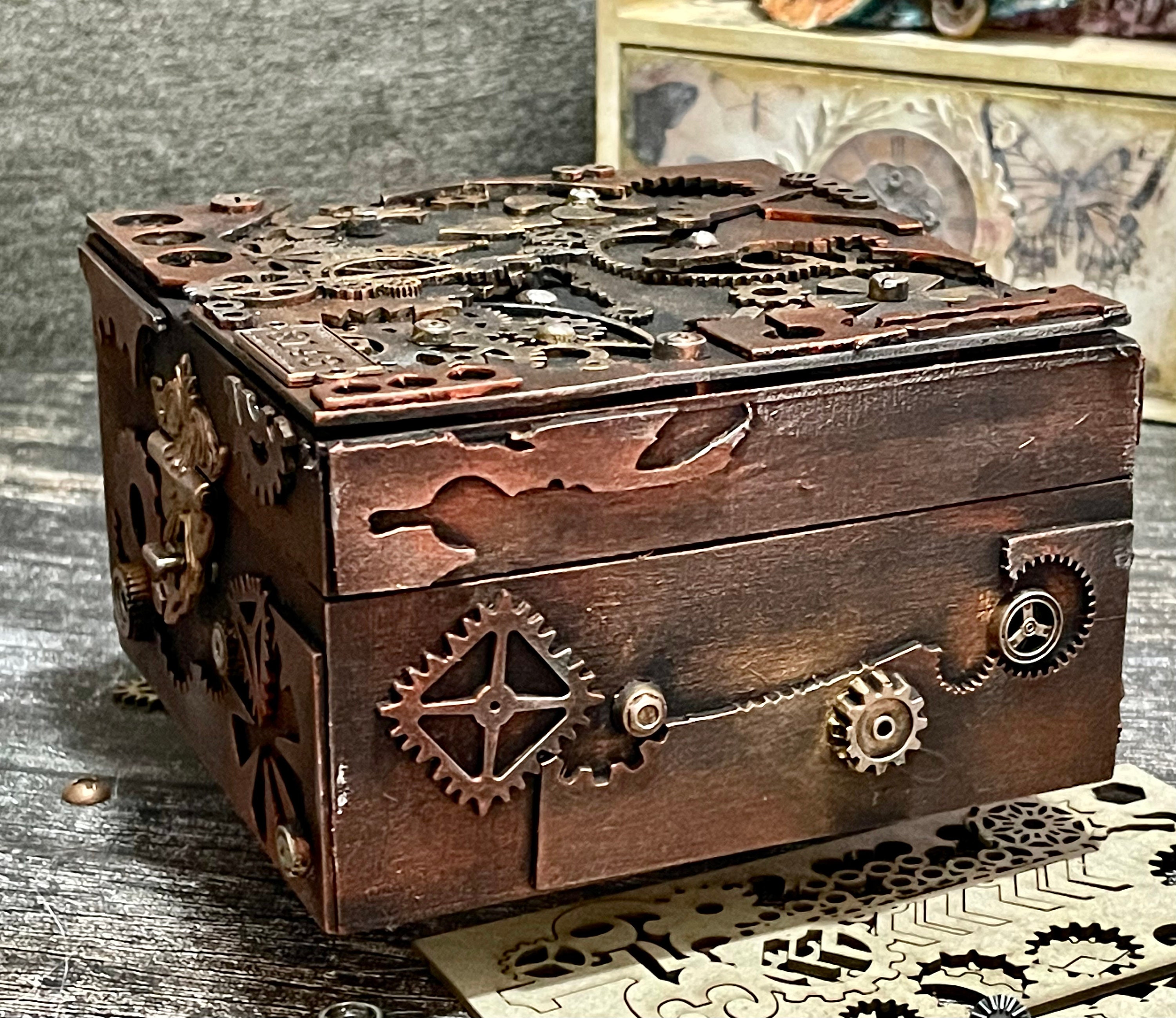 Personalised Steampunk Box, Mixed Media Gift, Customizable Wooden Box ...