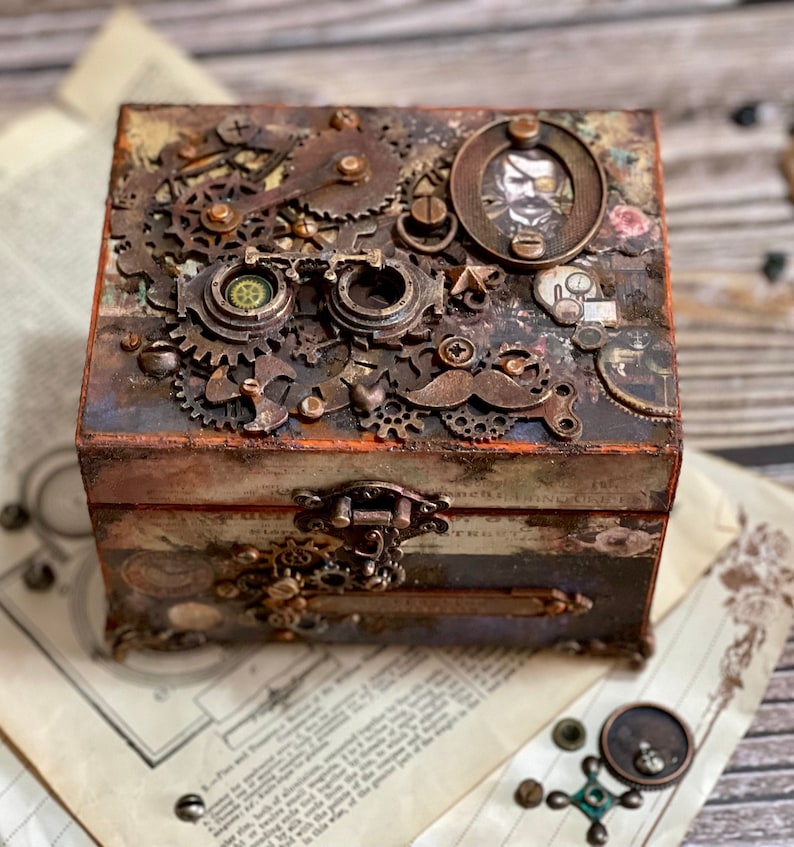 Personalised Steampunk Box, Mixed Media Gift, Customizable Wooden Box ...