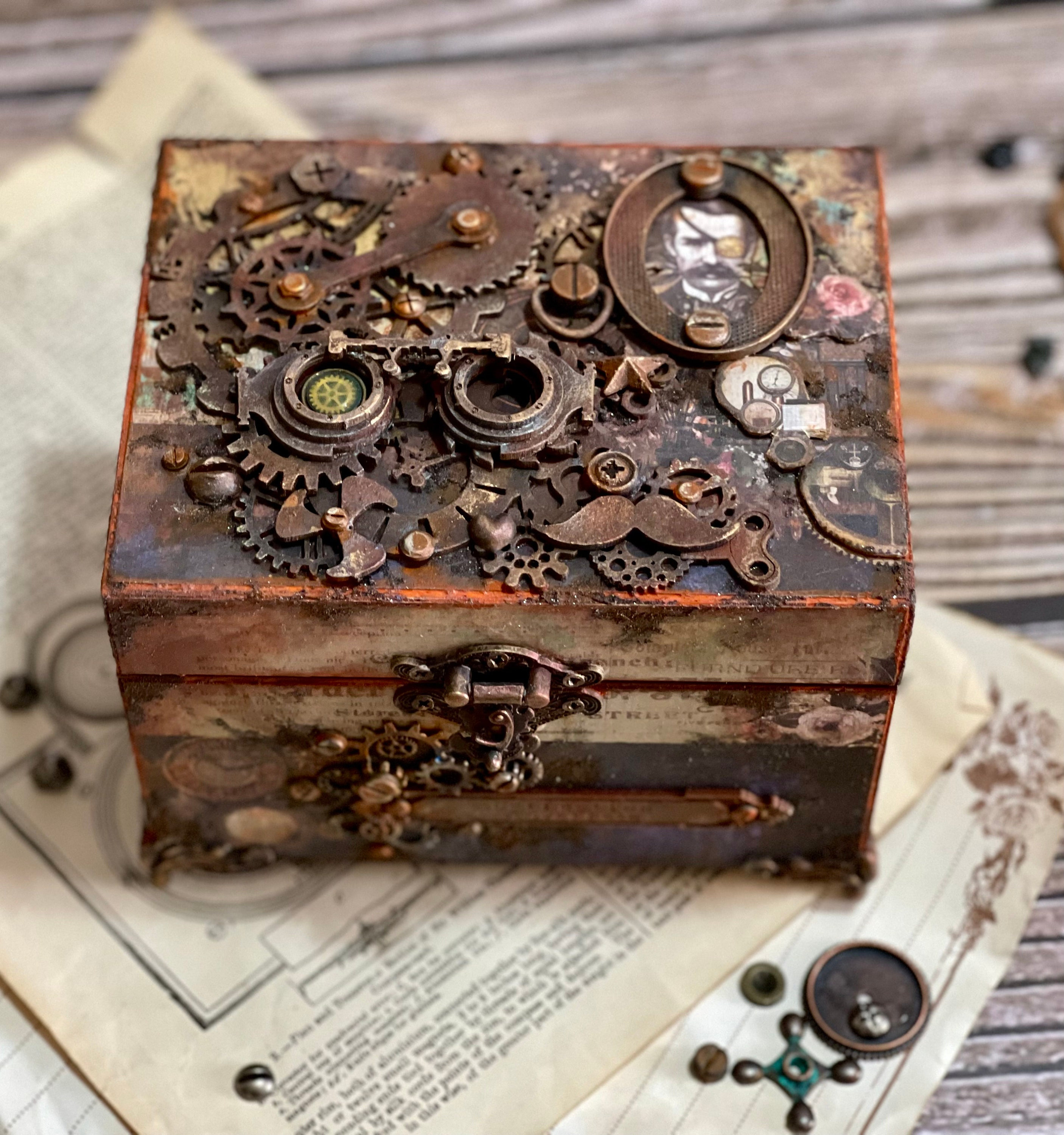 Personalised Steampunk Box, Mixed Media Gift, Customizable Wooden Box ...