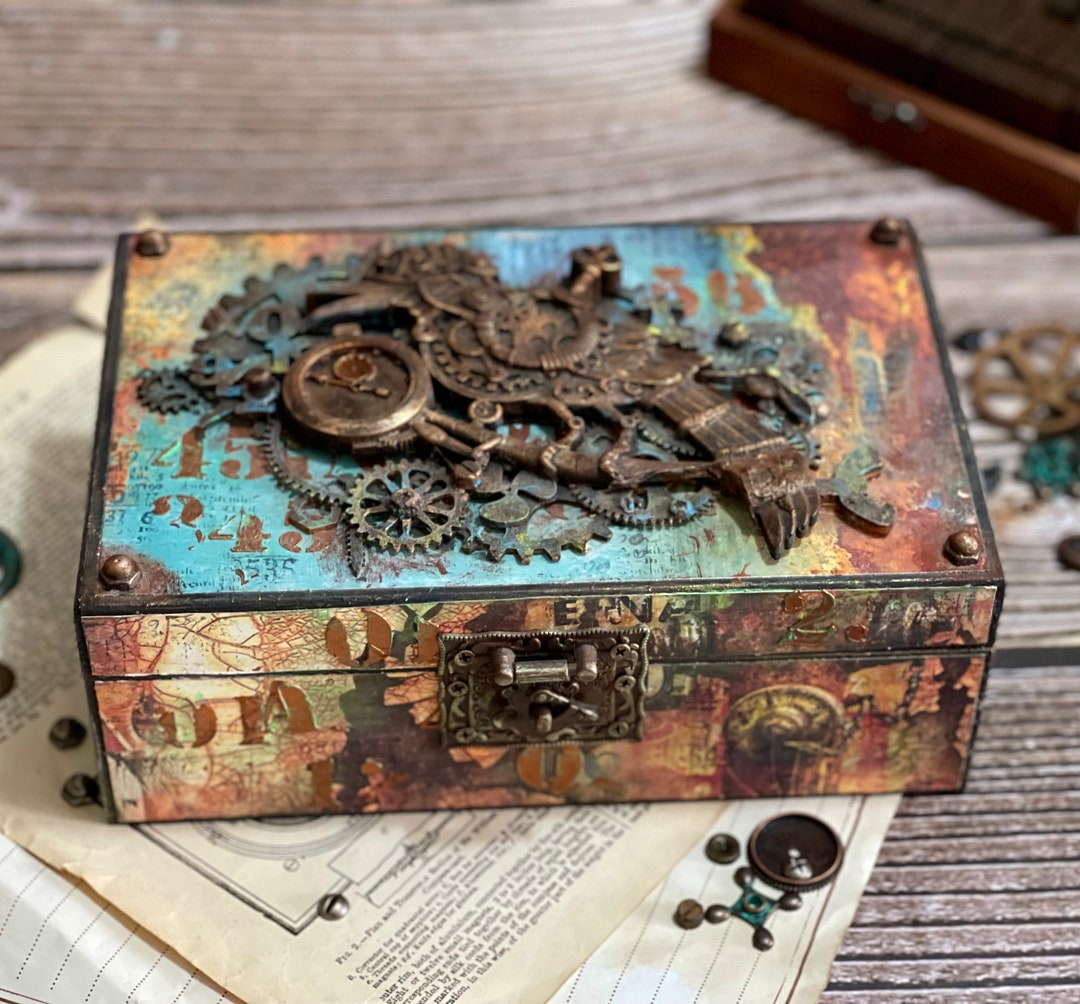 Personalised Steampunk Box, Mixed Media Customizable Wooden Box ...