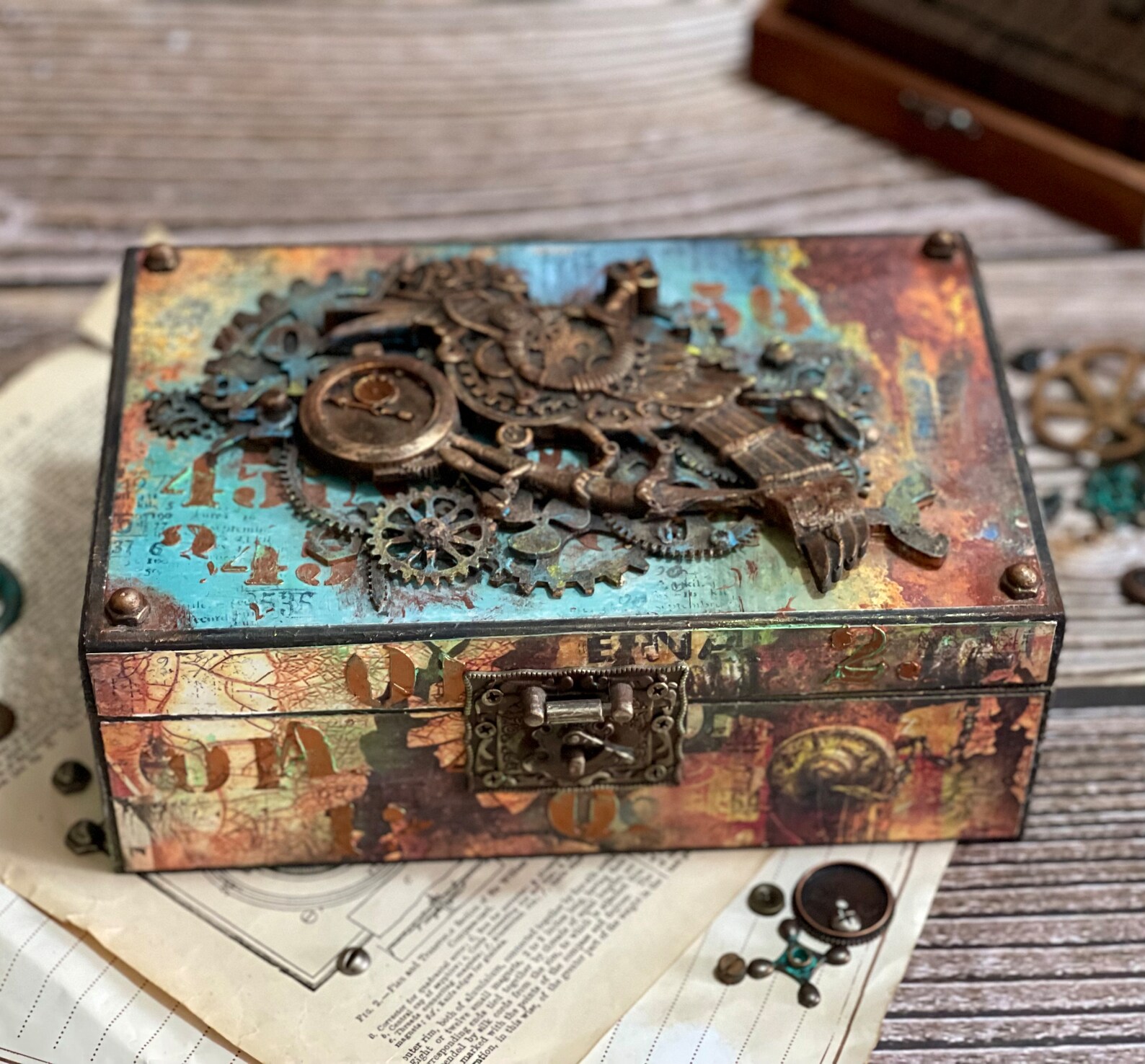 Personalised Steampunk Box, Mixed Media Customizable Wooden Box ...