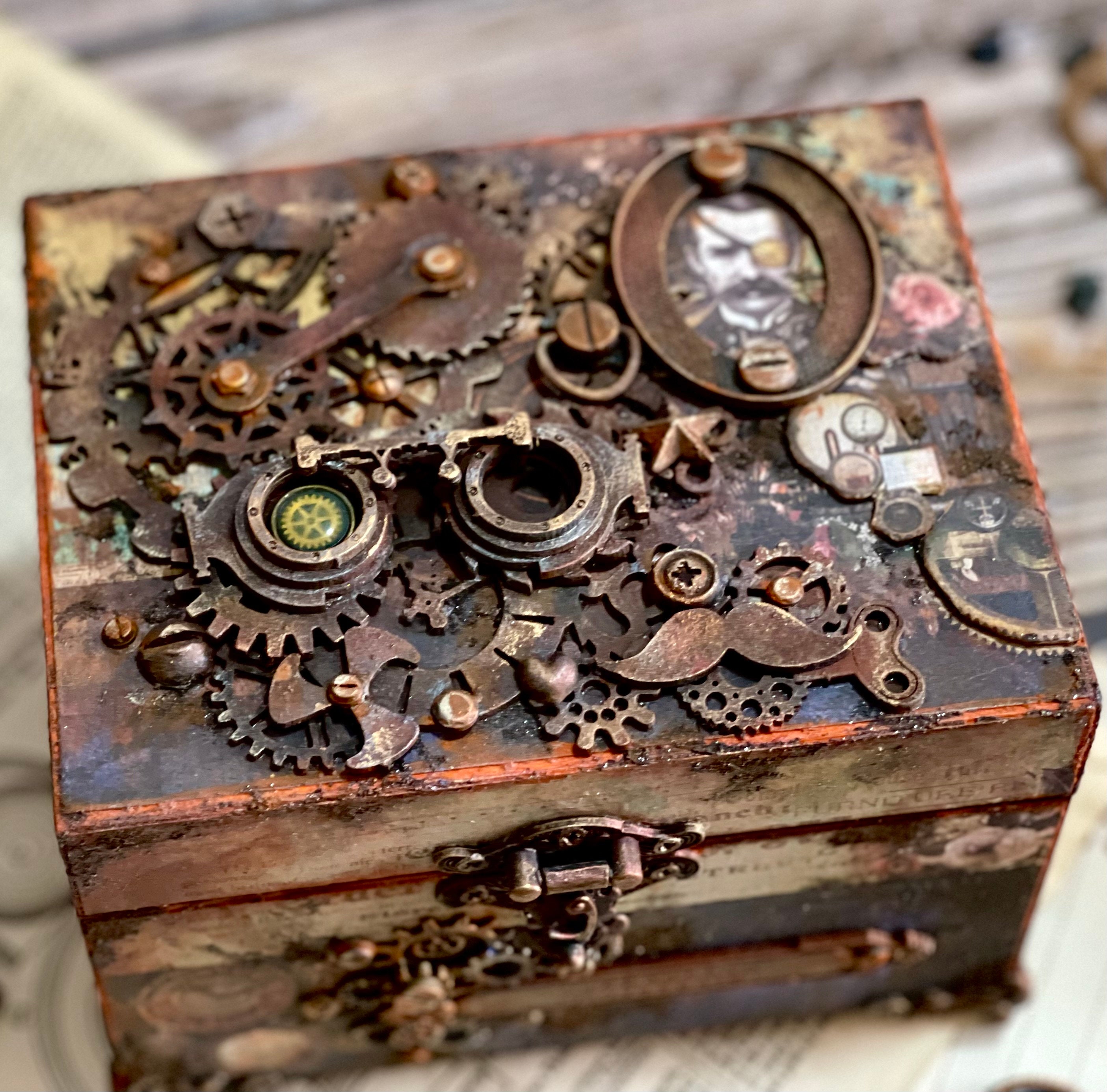 Personalised Steampunk Box, Mixed Media Gift, Customizable Wooden Box ...