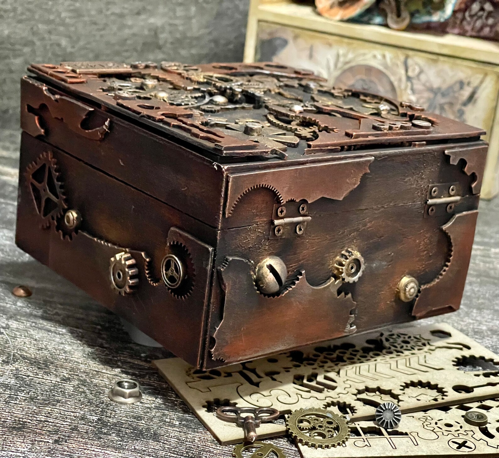 Personalised Steampunk Box, Mixed Media Gift, Customizable Wooden Box ...